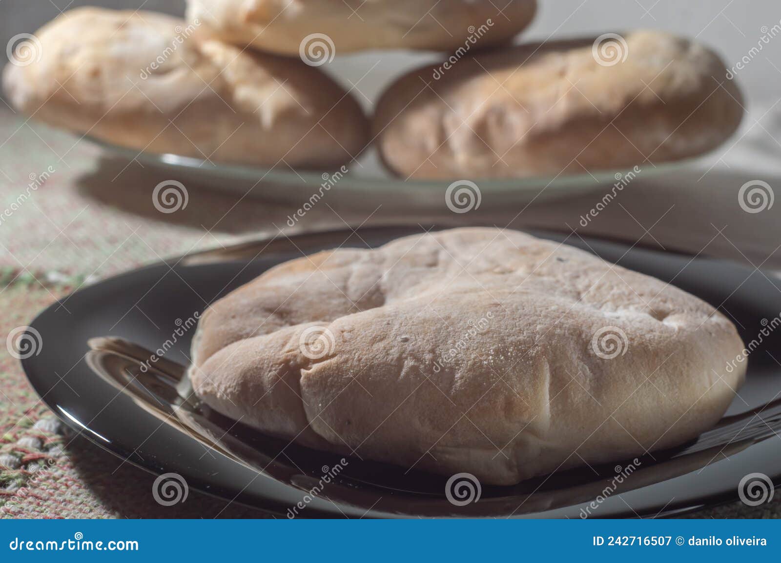 Syrian Bread on a Dish with Copy Space Left and Natural Light Stock ...
