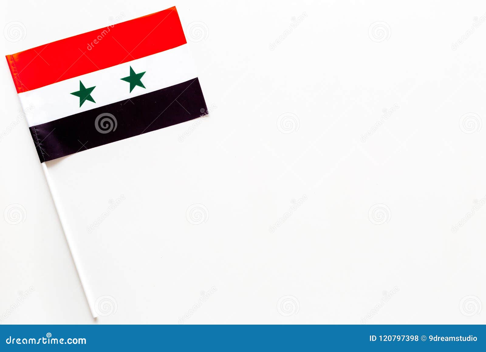 Syrian Flag Concept. Small Flag on White Background Top View Copy Space ...