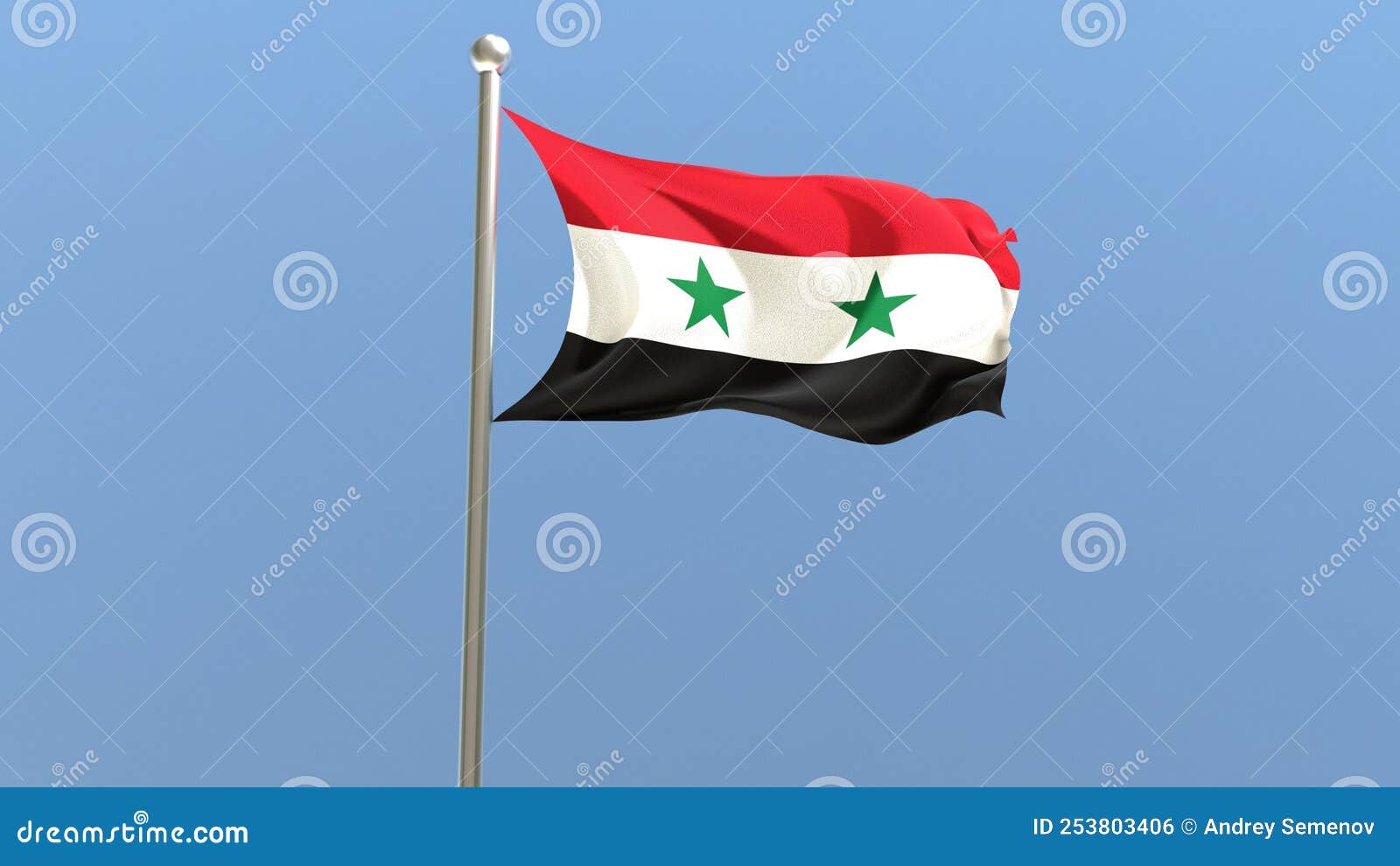 Syrian Flag on Flagpole. Syria Flag Fluttering in the Wind. 3d Render ...