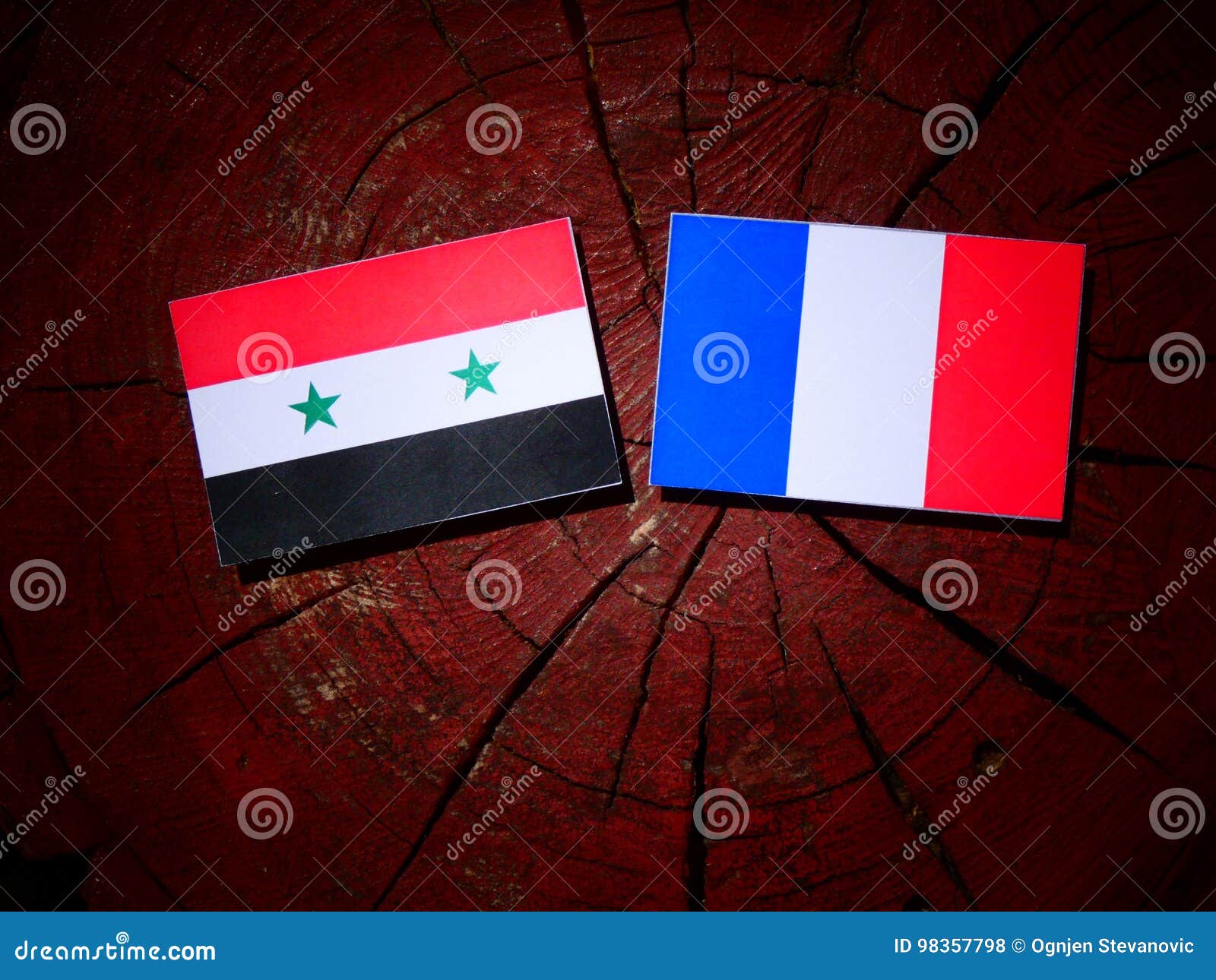Syrian Flag with French Flag on a Tree Stump Isolated Stock Photo ...