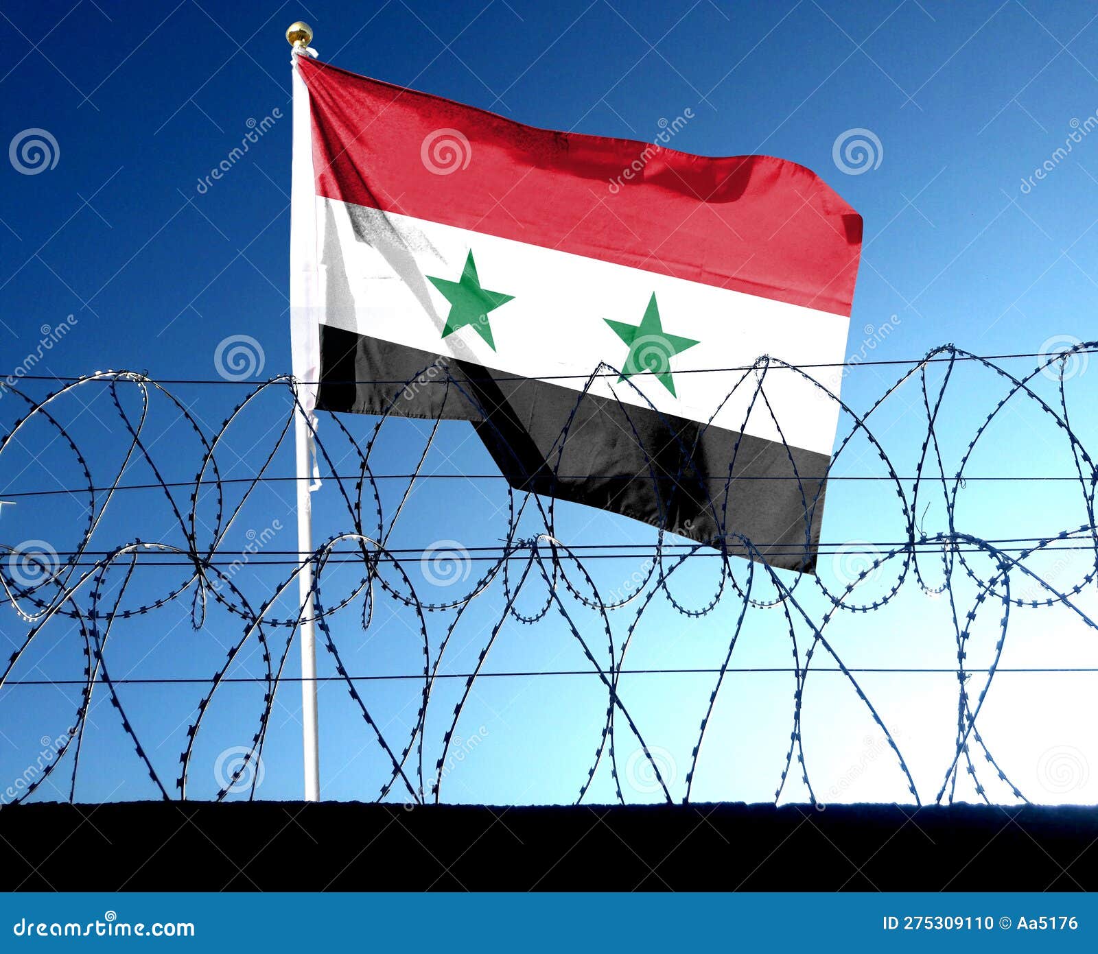 The Syrian Flag Hangs in the Cloudy Sky Outside the Prison S Barbed ... The Syrian Flag Hangs in the Cloudy Sky Outside the Prison S Barbed ...