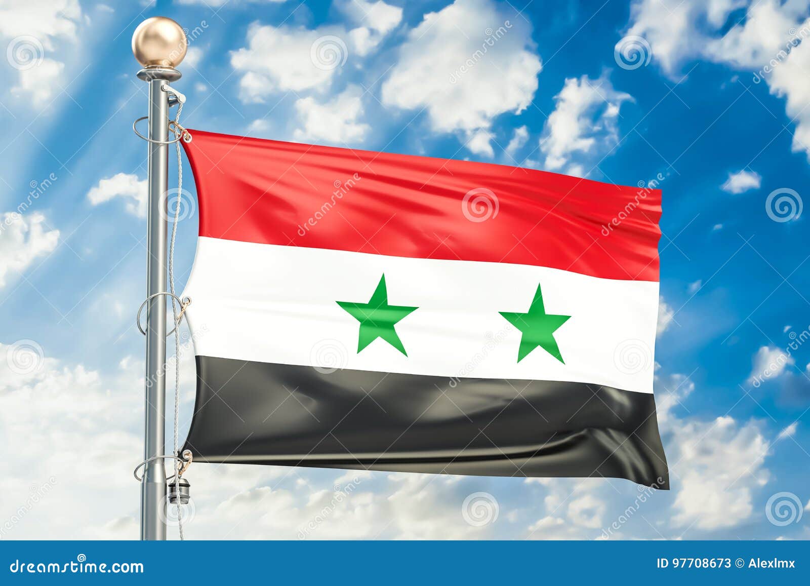 Syrian Flag Waving in Blue Cloudy Sky, 3D Rendering Stock Illustration ... Syrian Flag Waving in Blue Cloudy Sky, 3D Rendering Stock Illustration ...