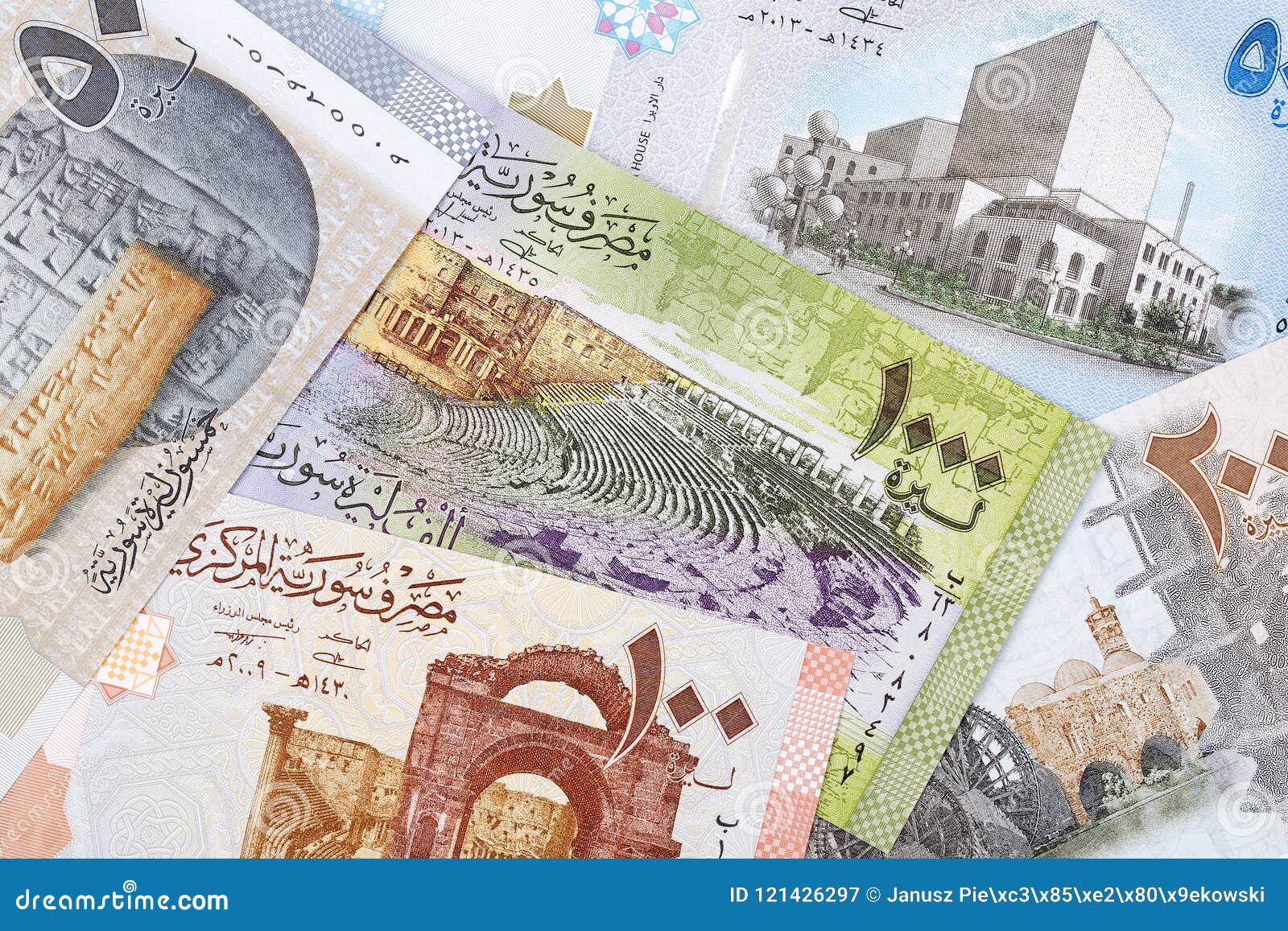 Syrian Pound Or Lira Banknotes. Money Of The Arabic Country. Close Up ...