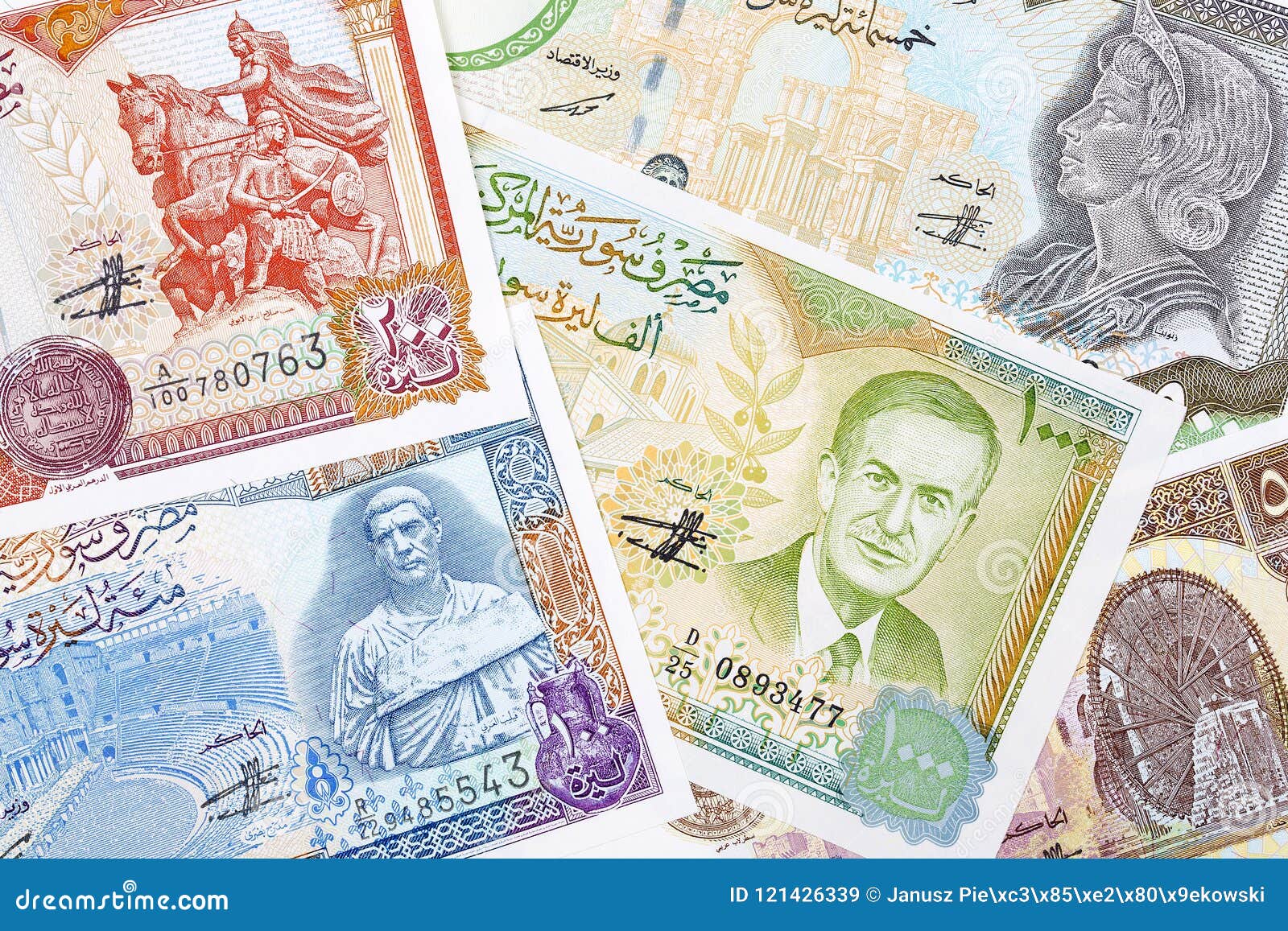 Syrian Pound Or Lira Banknotes. Money Of The Arabic Country. Close Up ...