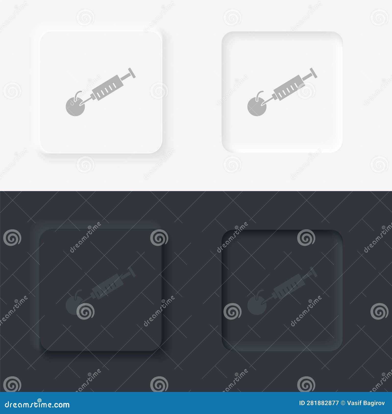 Syringe, Apple, Neomorphism Style, Vector Icon with Button Stock ...