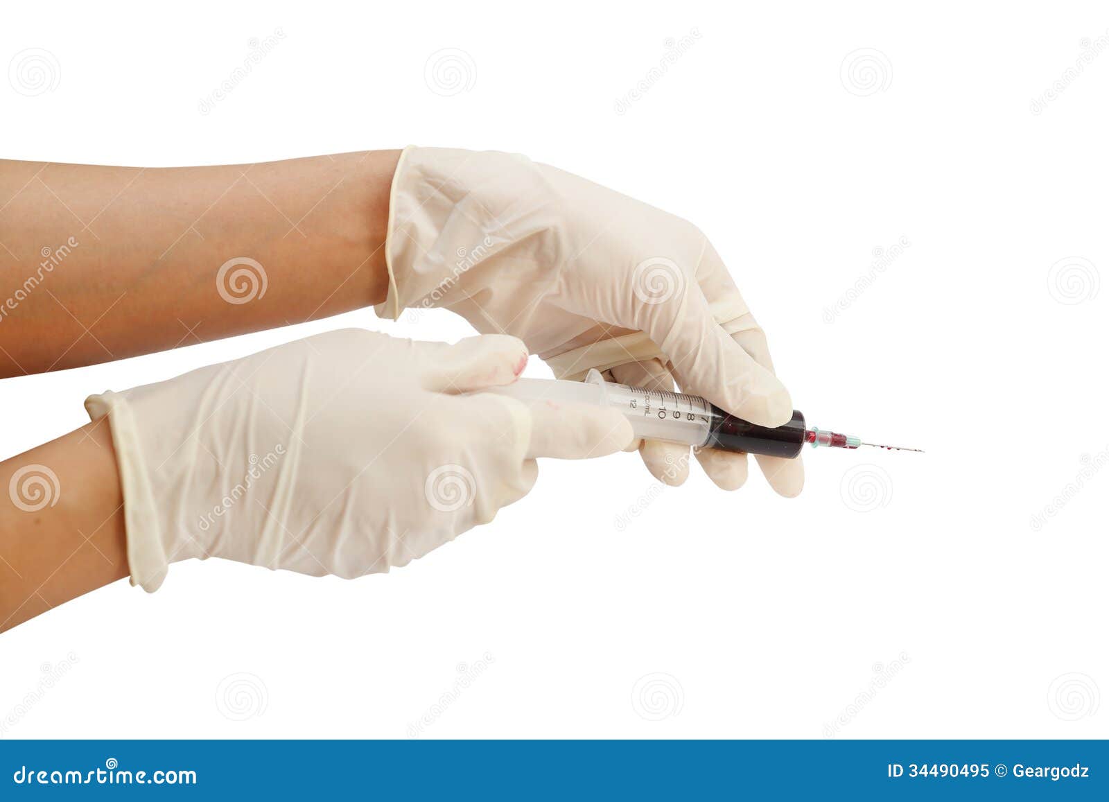 Syringe with Blood in Hand on White Stock Image - Image of injection ...
