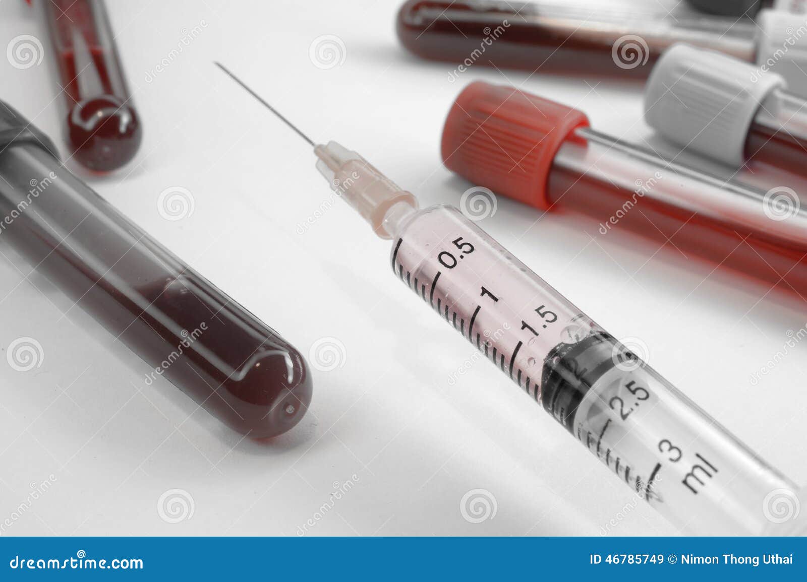 Syringe and Blood Test Tube Stock Image - Image of biologist, hold ...
