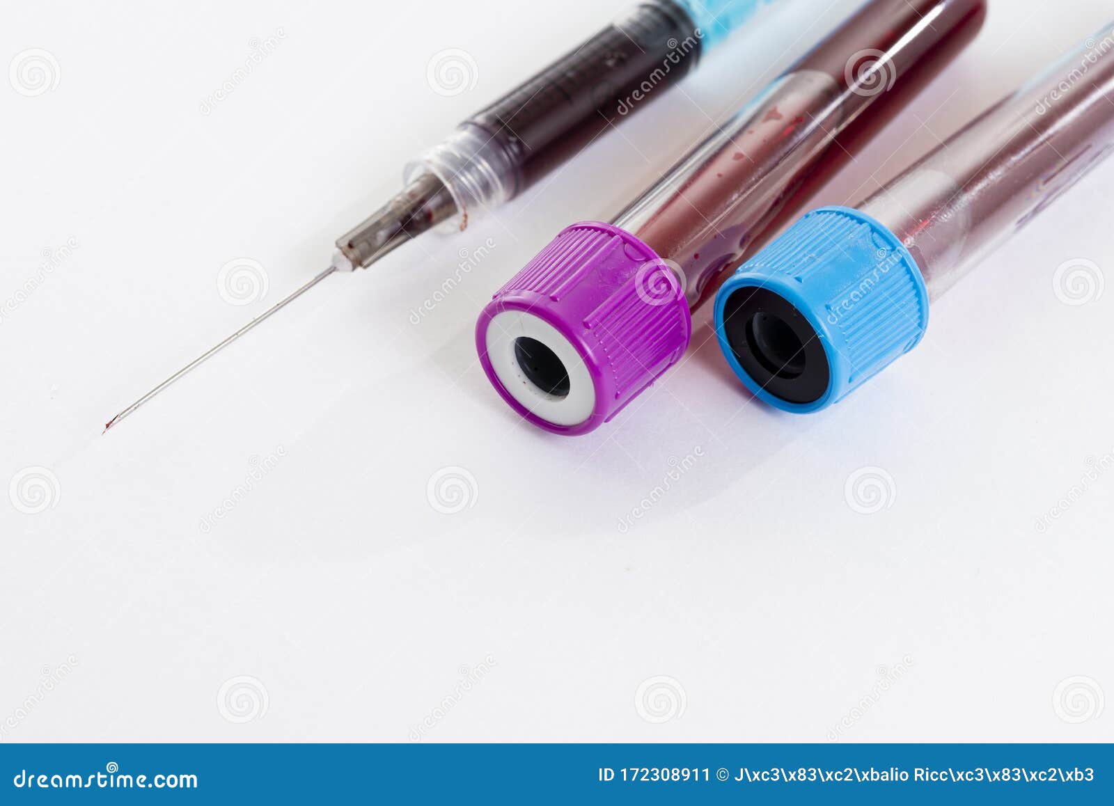 Syringe and Blood Vacuum Test Tubes on White Background Stock Image ...