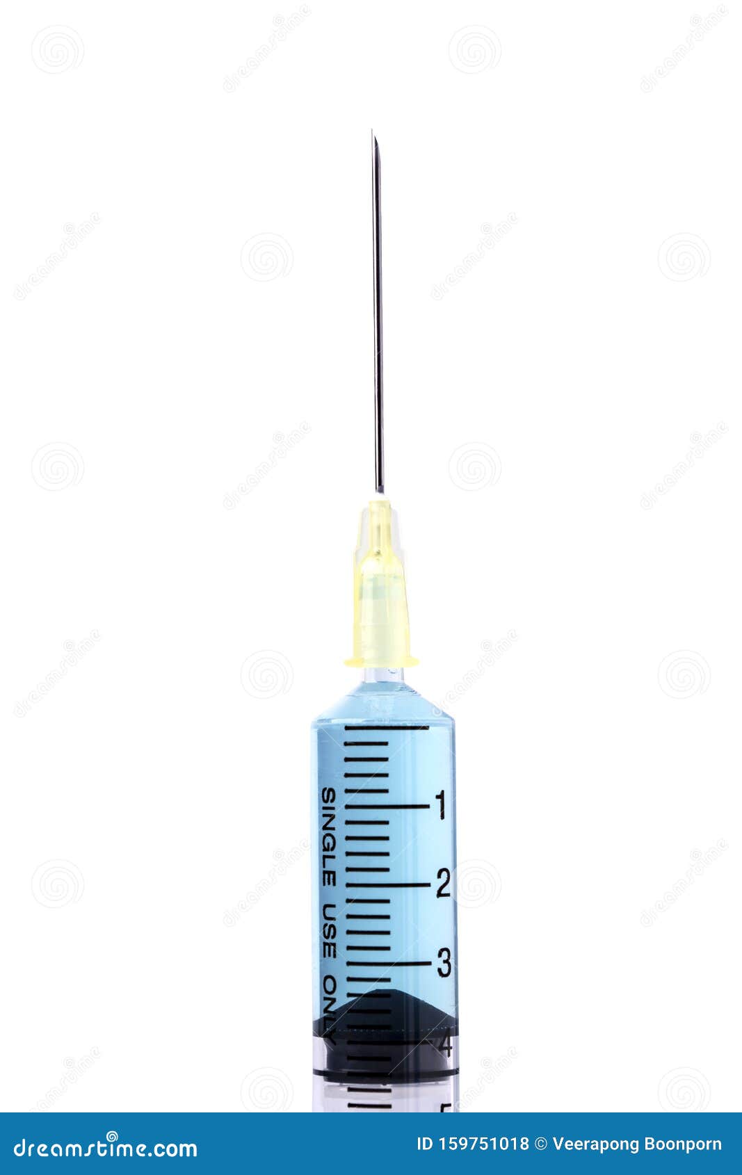 Syringe Closeup with Blue Serum Isolated on White Background Stock ...