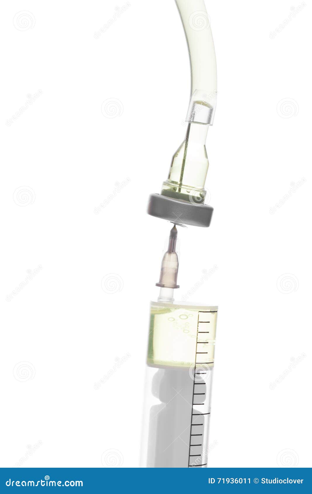 Syringe Connected To Container with Medication - Close Up Studio Shot ...