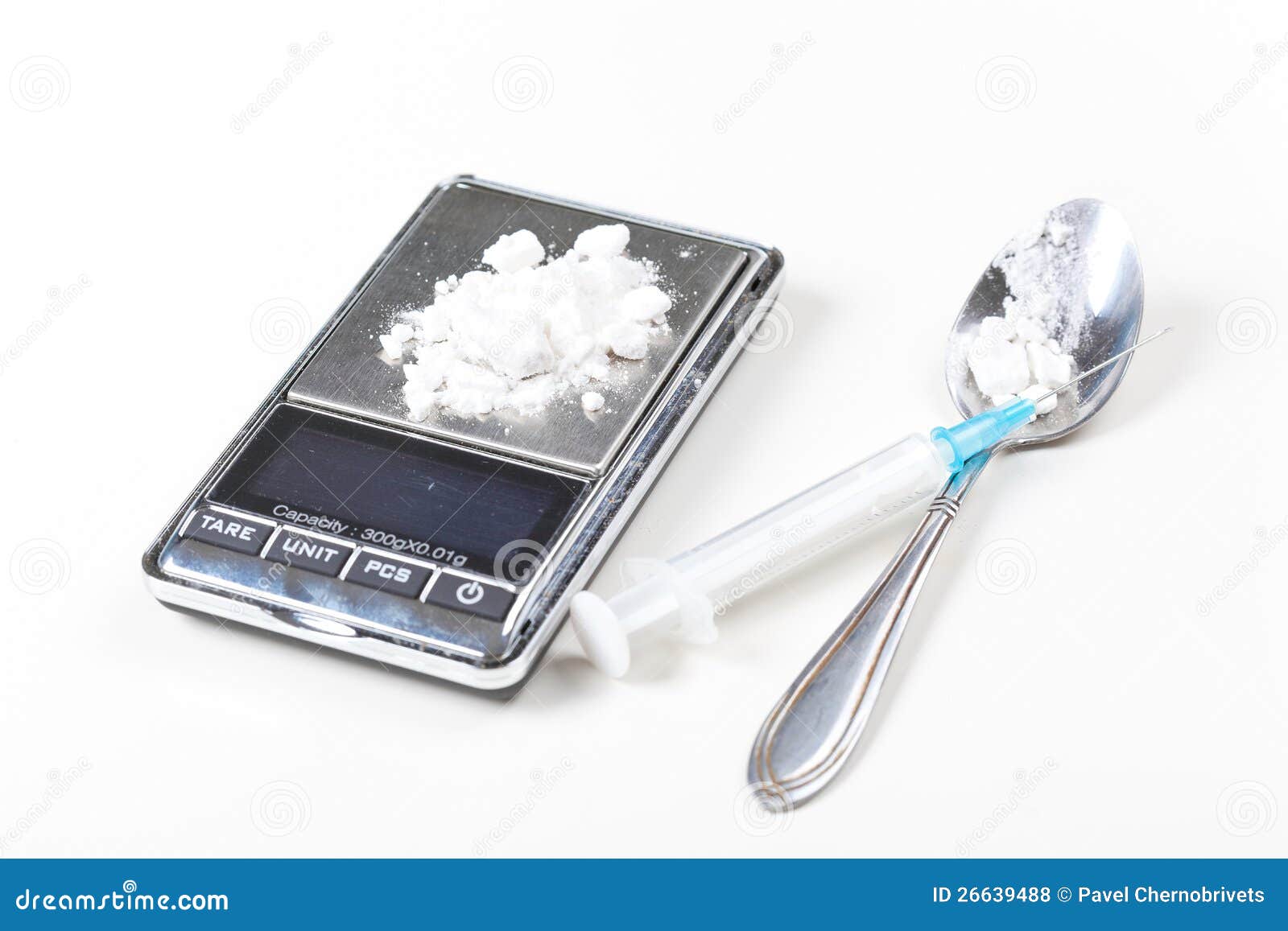 Syringe and Digital Scales with Drugs Stock Photo - Image of infection ...