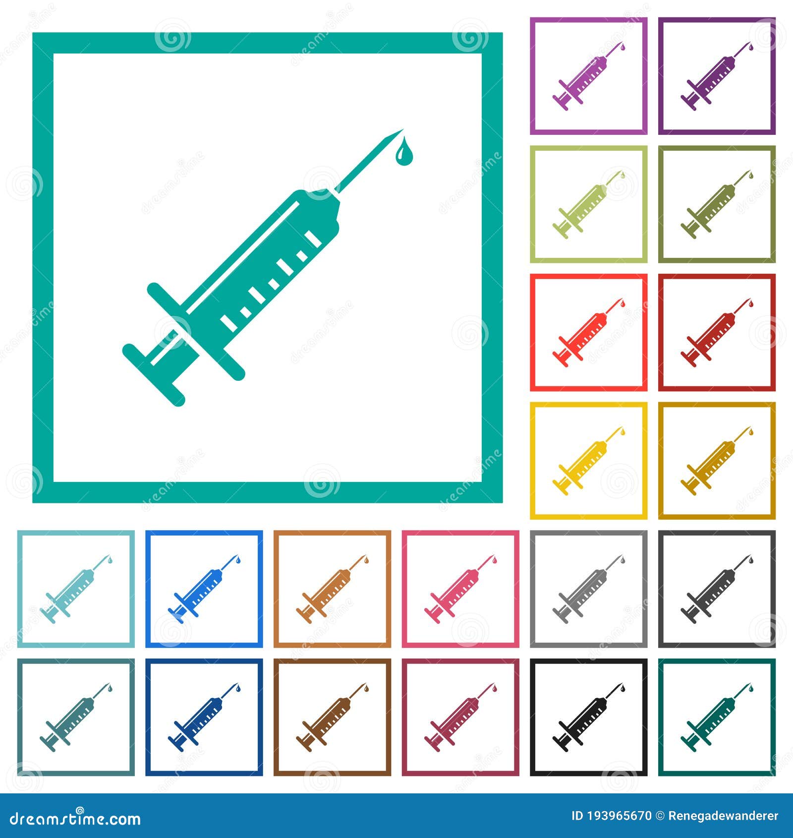 Syringe with Drop Flat Color Icons with Quadrant Frames Stock Vector ...