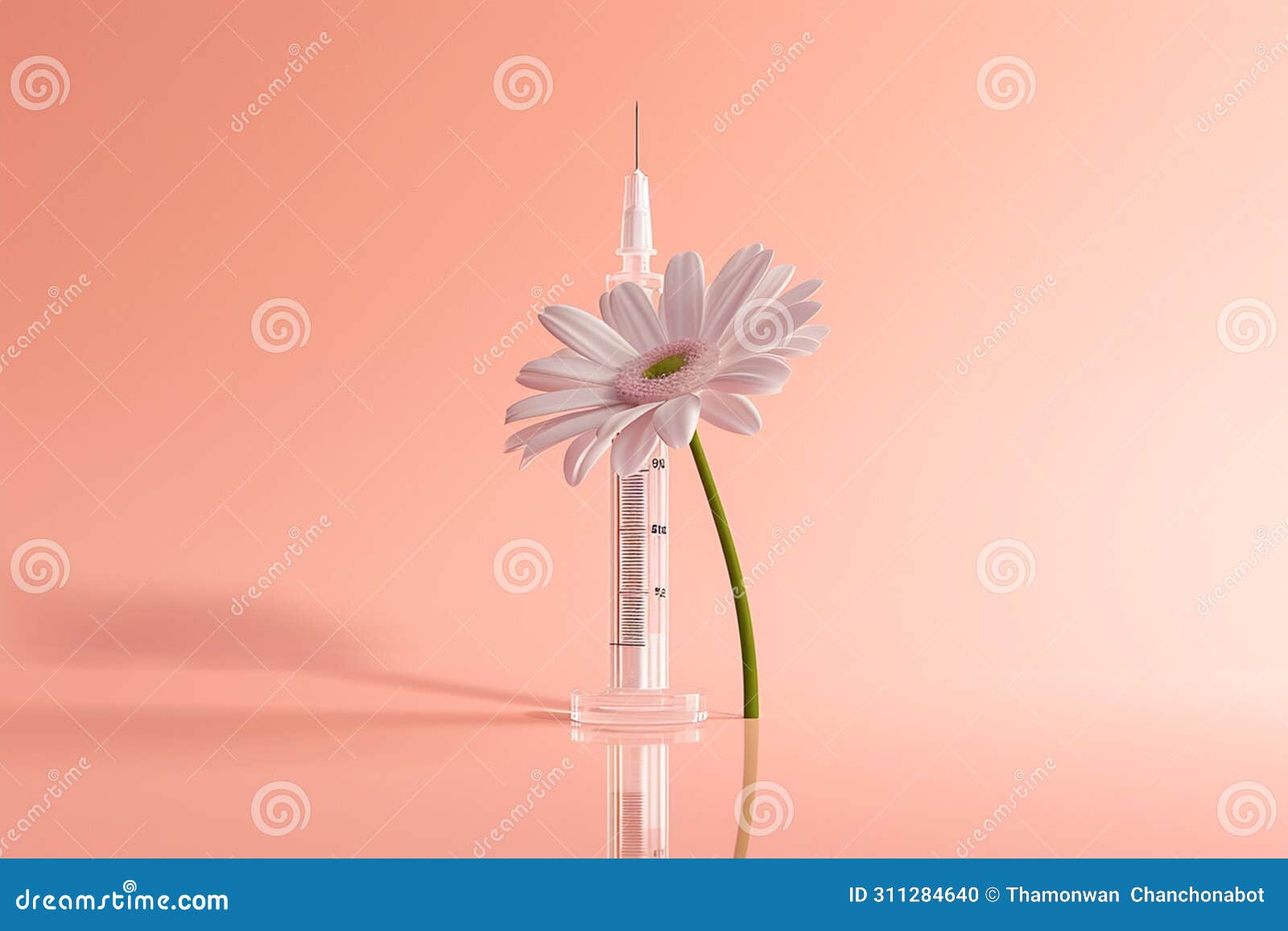 Syringe with Flowers on Orange Background Stock Illustration ...