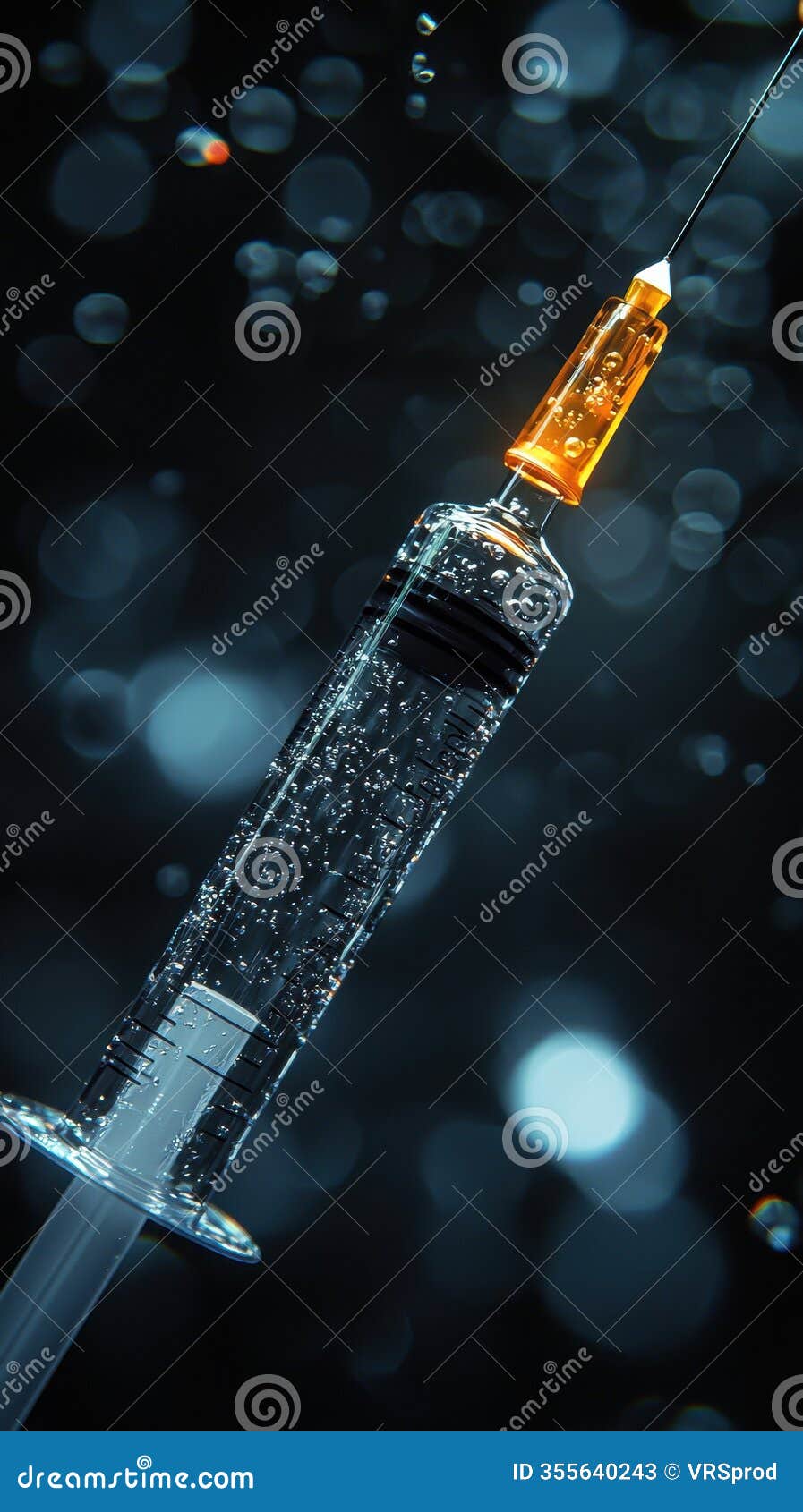 Syringe with Golden Tip and Air Bubbles in Liquid Stock Image - Image ...