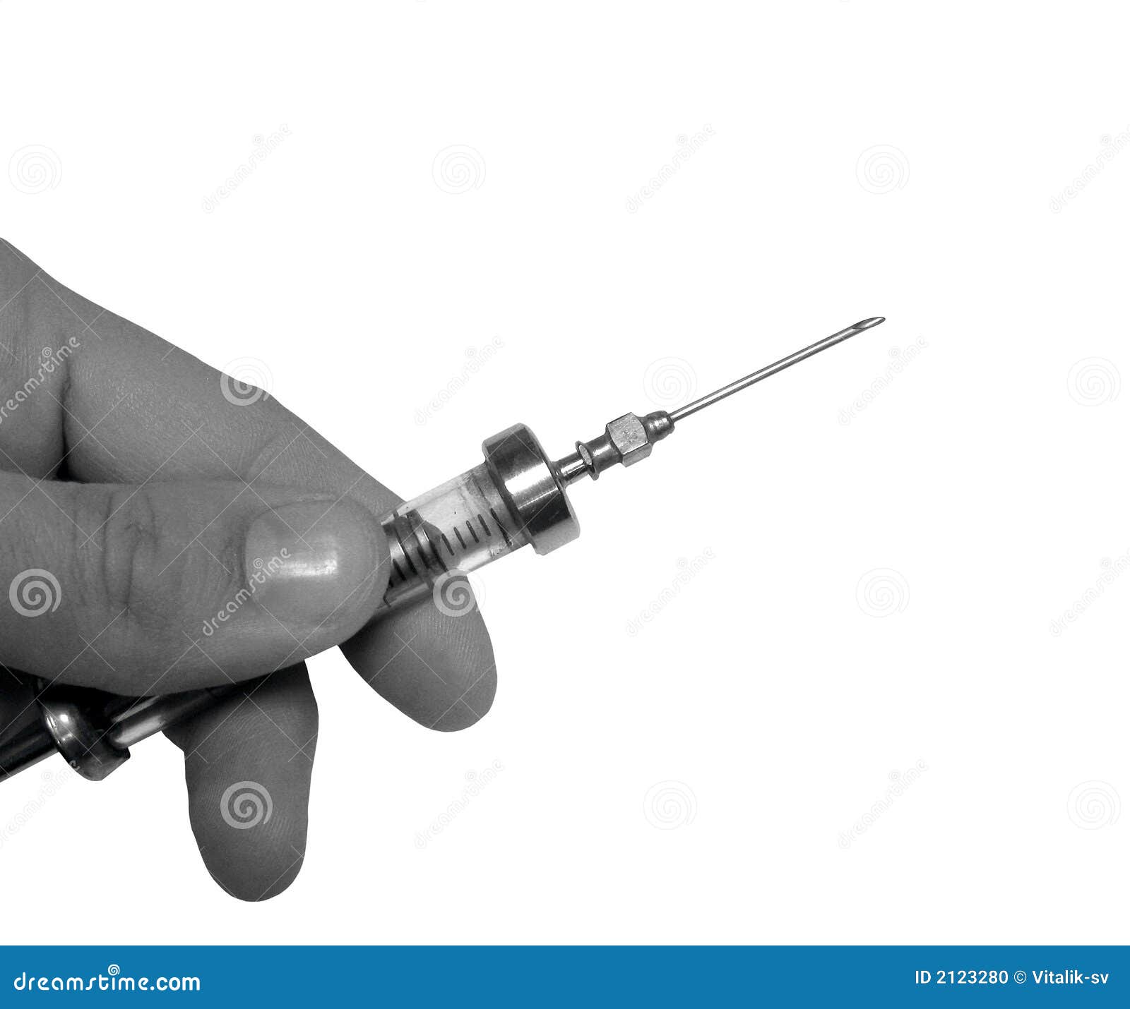 Syringe in hand isolated stock photo. Image of drop, close - 2123280