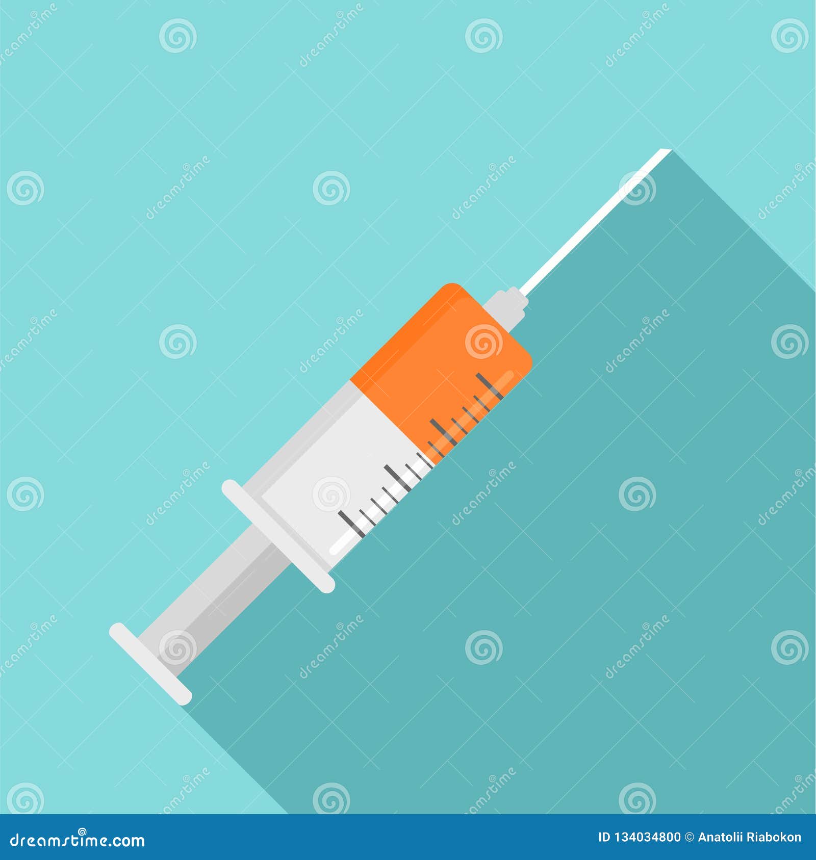 Syringe icon, flat style stock vector. Illustration of insulin - 134034800