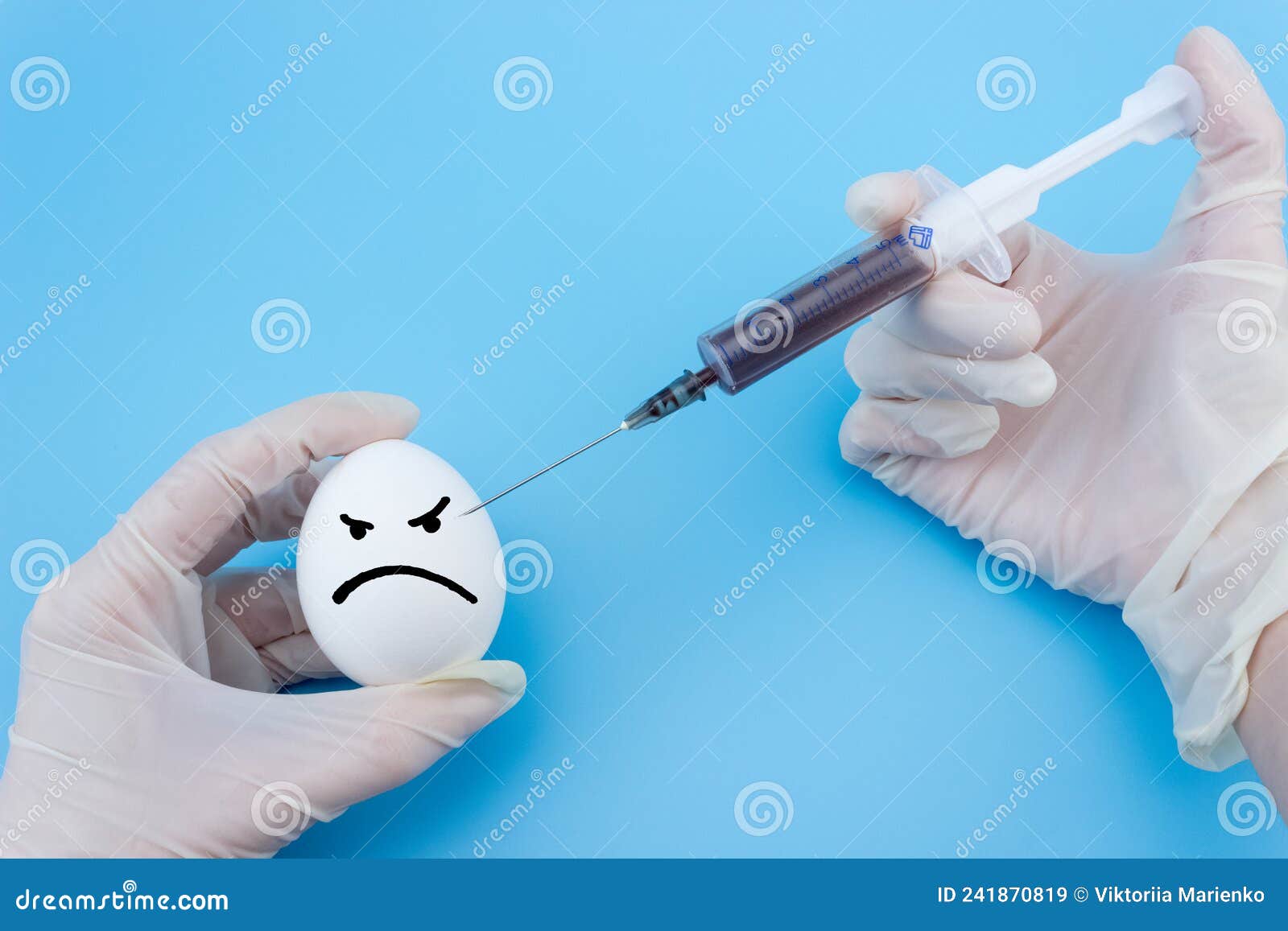 The Syringe is Injected into the Egg. Scientific Experiment Stock Image ...
