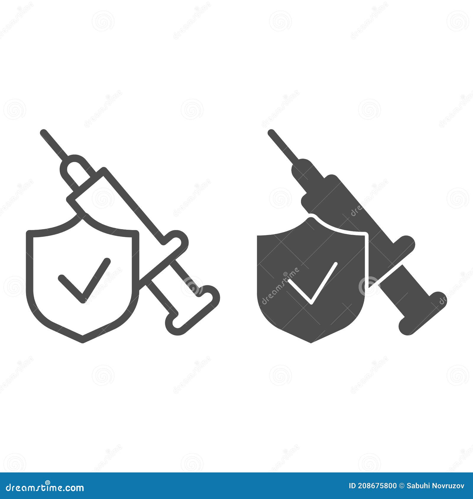 Syringe Injection with Shield Line and Solid Icon, Injections Concept ...