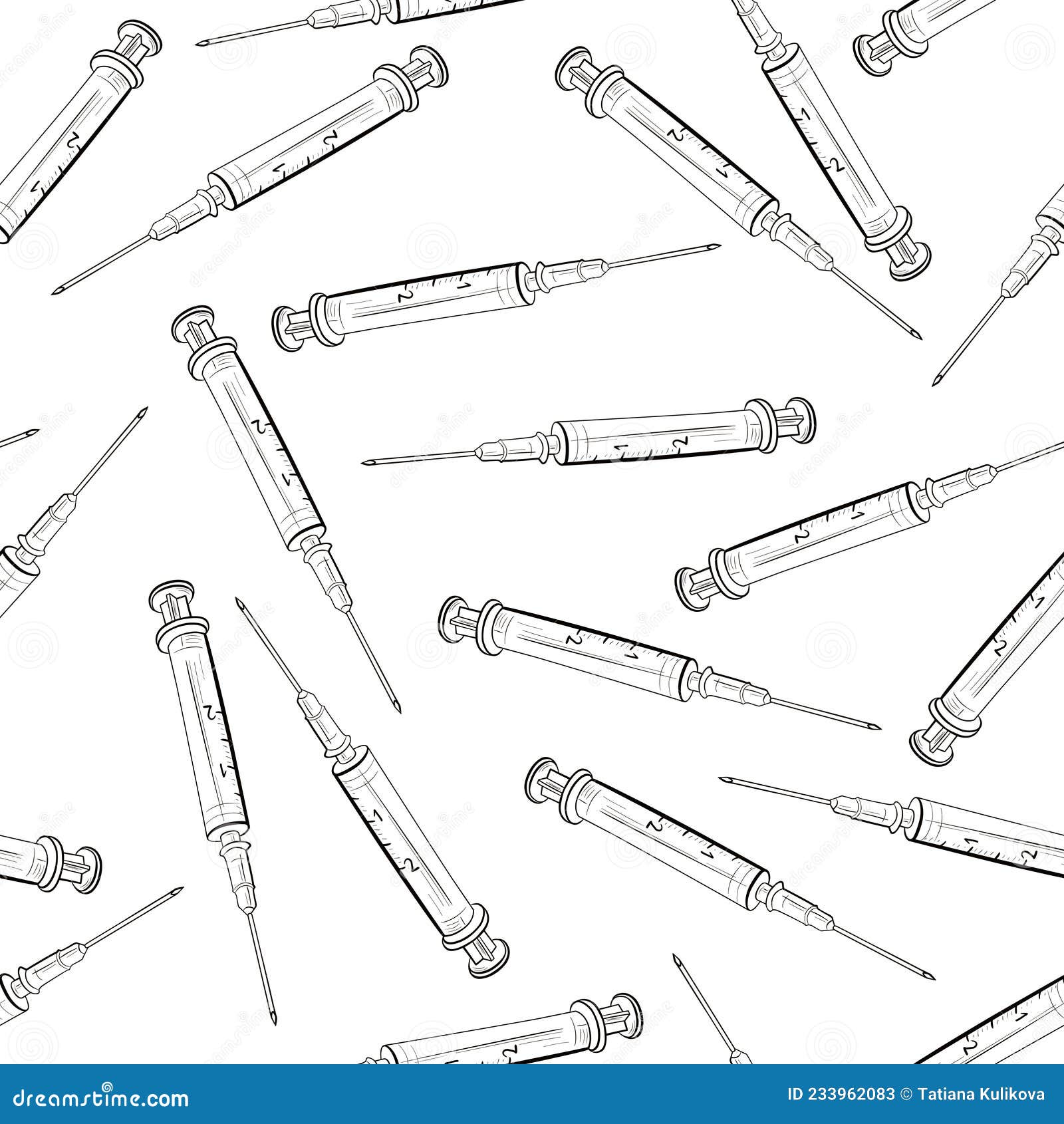 Syringe Linear Black and White Vector Seamless Pattern Illustration ...