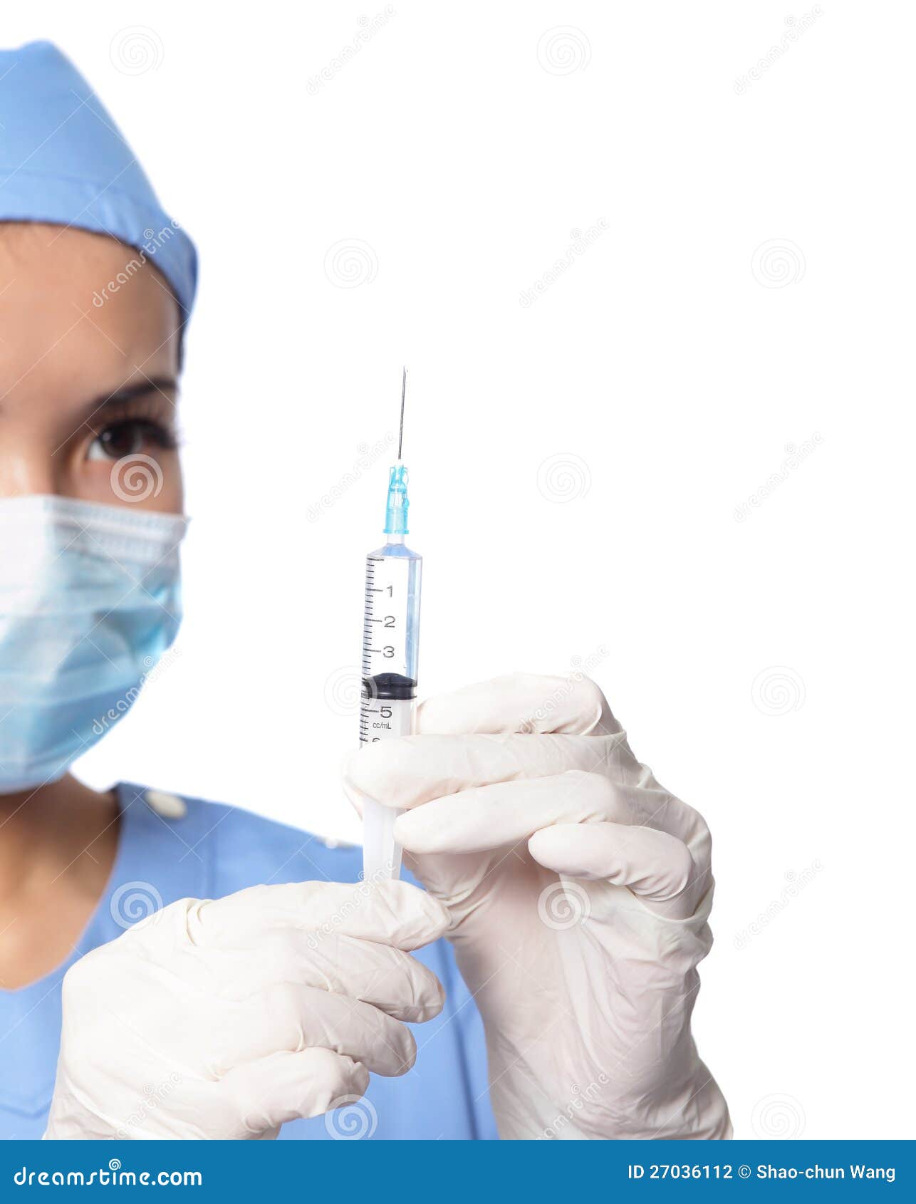 Syringe Needle with Surgery Woman Doctor Stock Photo - Image of mask ...