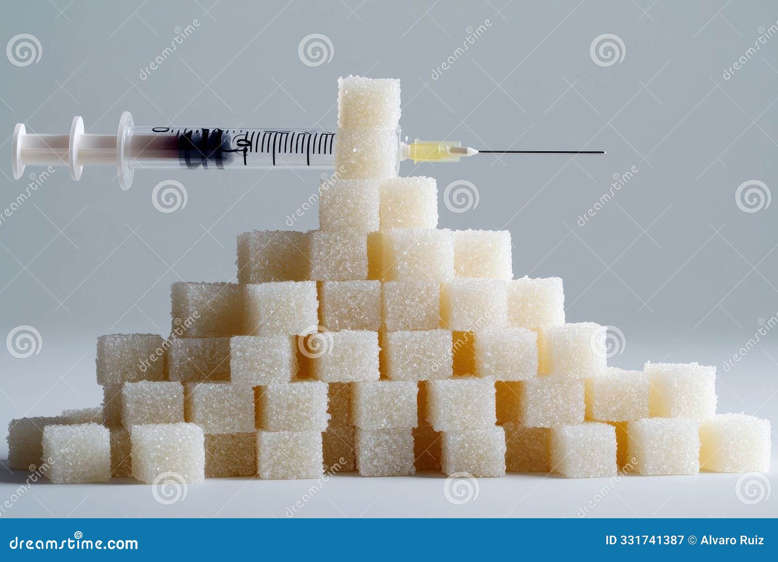 Syringe on Top of Sugar Cubes Pyramid Symbolizing Diabetes and Sugar ...