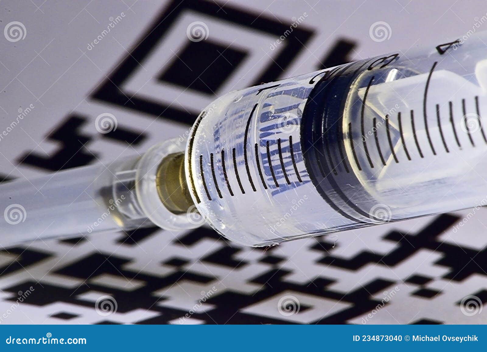 The Syringe is on the QR-code Stock Photo - Image of danger, epidemic ...