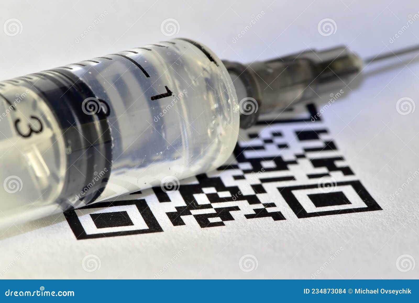 The Syringe is on the QR-code Stock Photo - Image of disposable ...