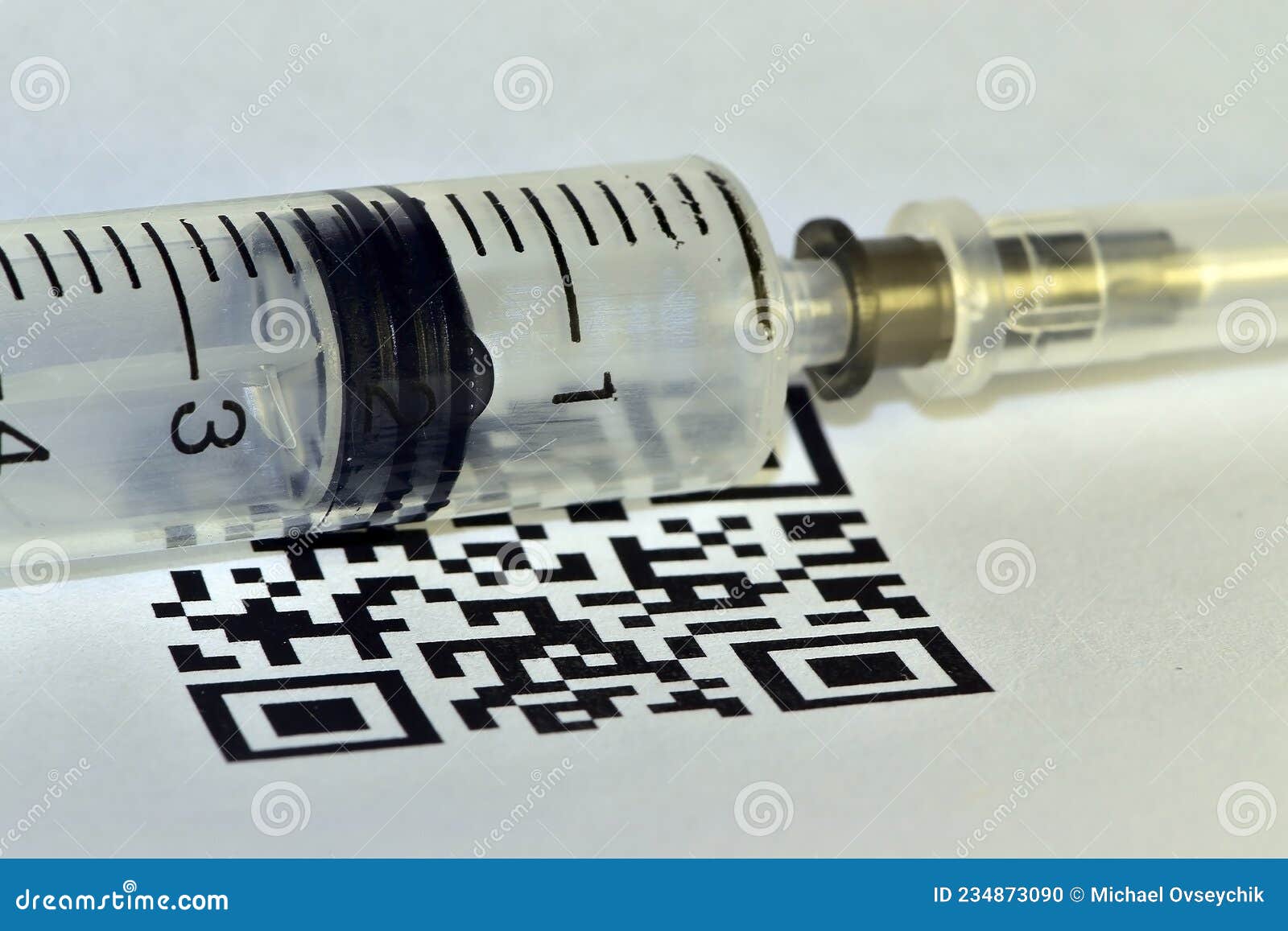 The Syringe is on the QR-code Stock Photo - Image of mobile, outline ...