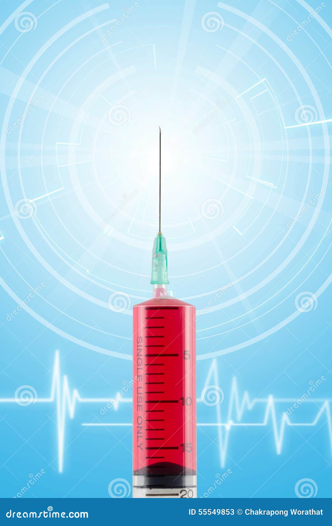 Syringe Red Blood on Blue Graphic Pulse Effect. Stock Image - Image of ...