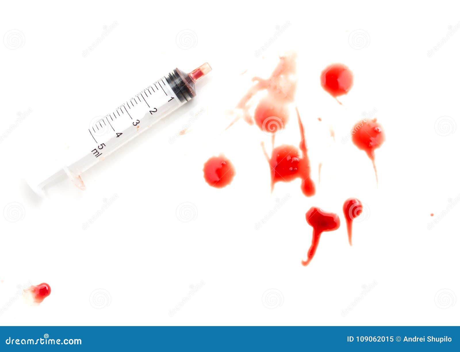 Syringe and Red Blood on White Background Stock Image - Image of ...