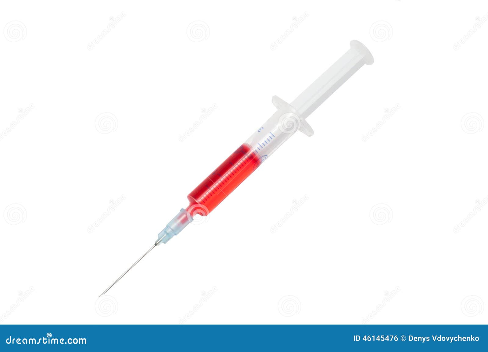 Syringe with red liquid stock photo. Image of blue, dose - 46145476