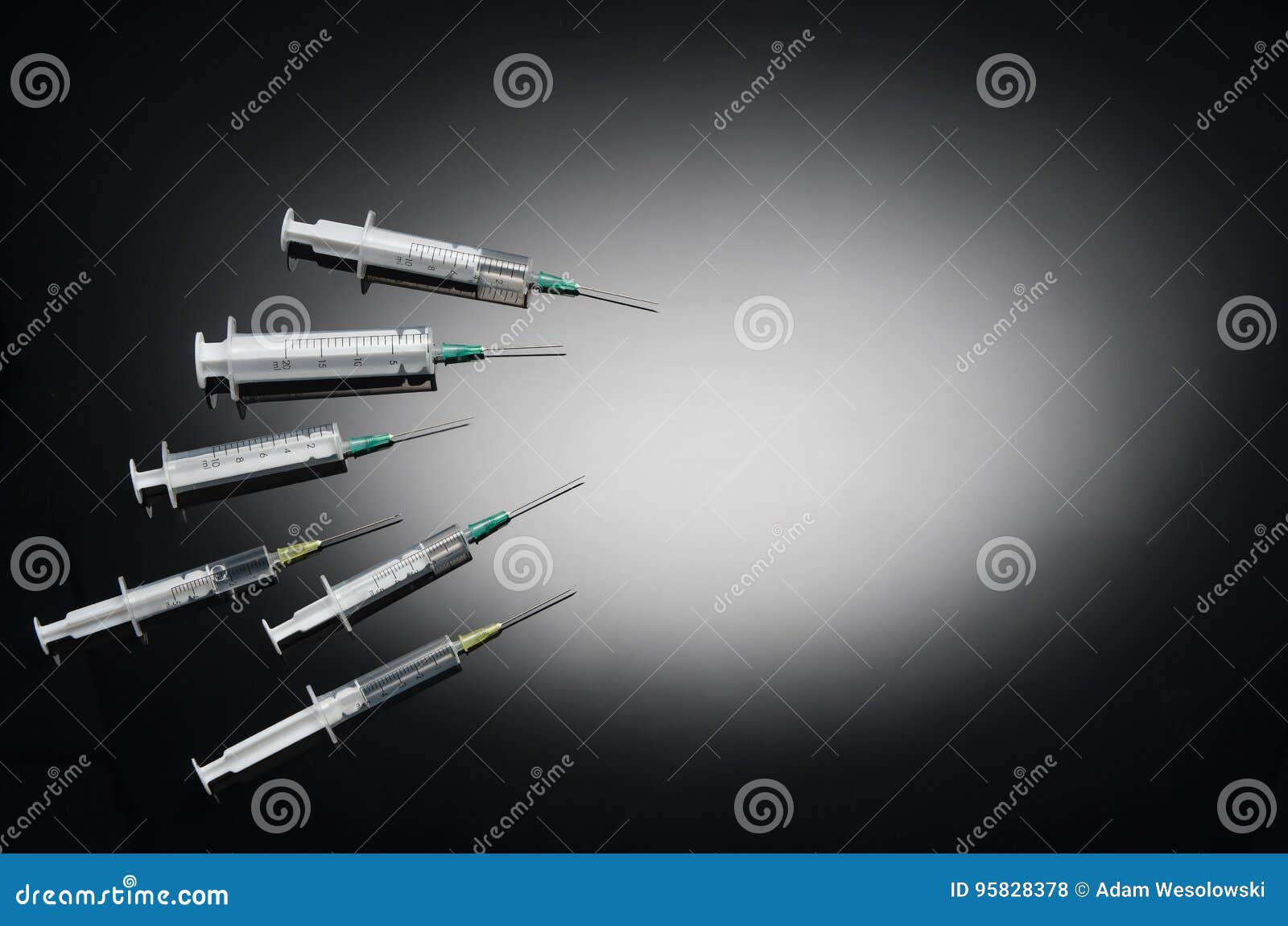 Syringe Set on Black Background with Copy Space Stock Photo - Image of ...