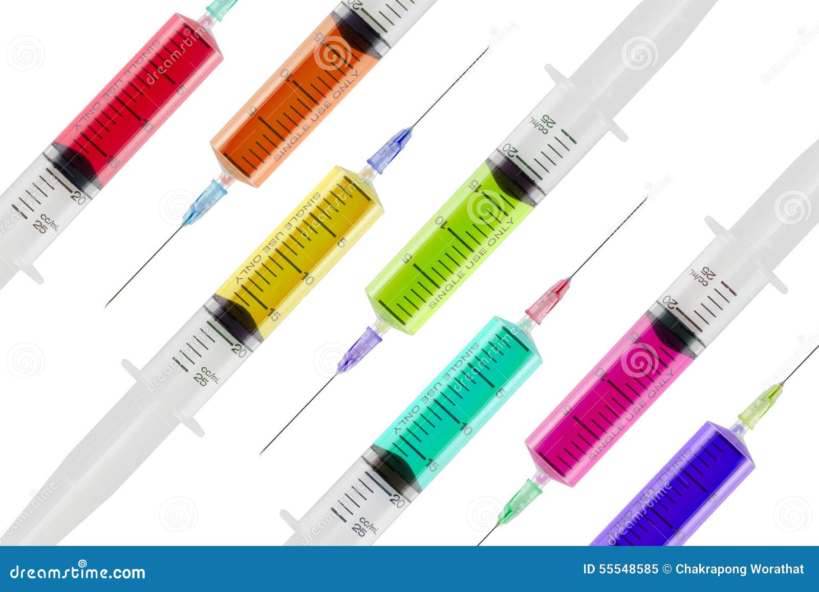 Syringe Set Colorful Isolated White Background. Stock Image - Image of ...