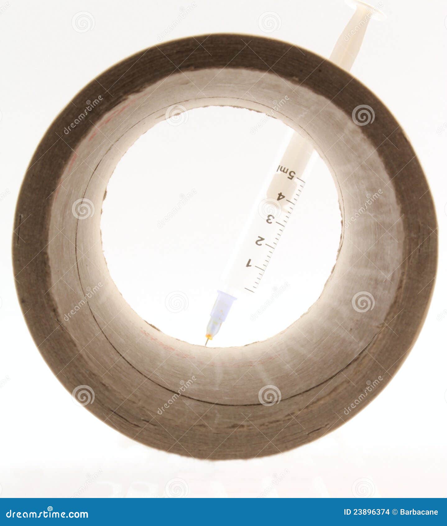 Syringe Stuck in a Cardboard Tube Stock Photo - Image of drugs, circle ...