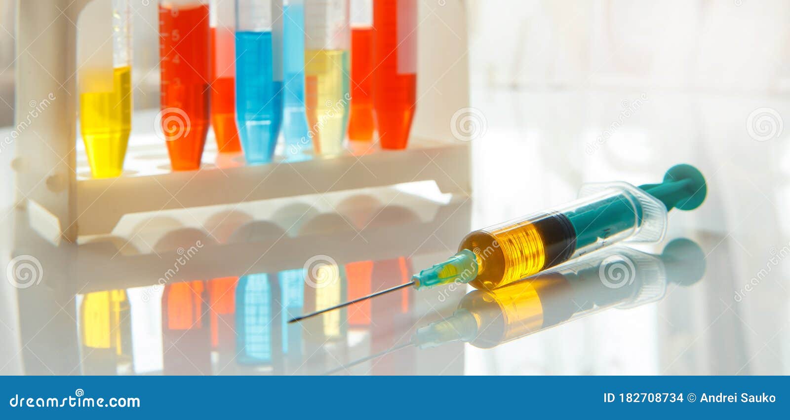 Syringe and Test Tubes with Reflection Stock Photo - Image of doctor ...