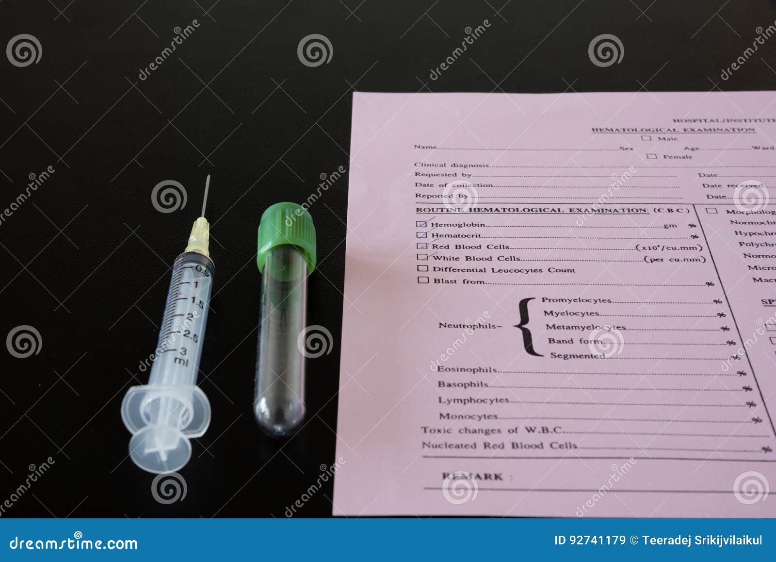 A Syringe, Testtube, and Laboratory Request Stock Image - Image of care ...