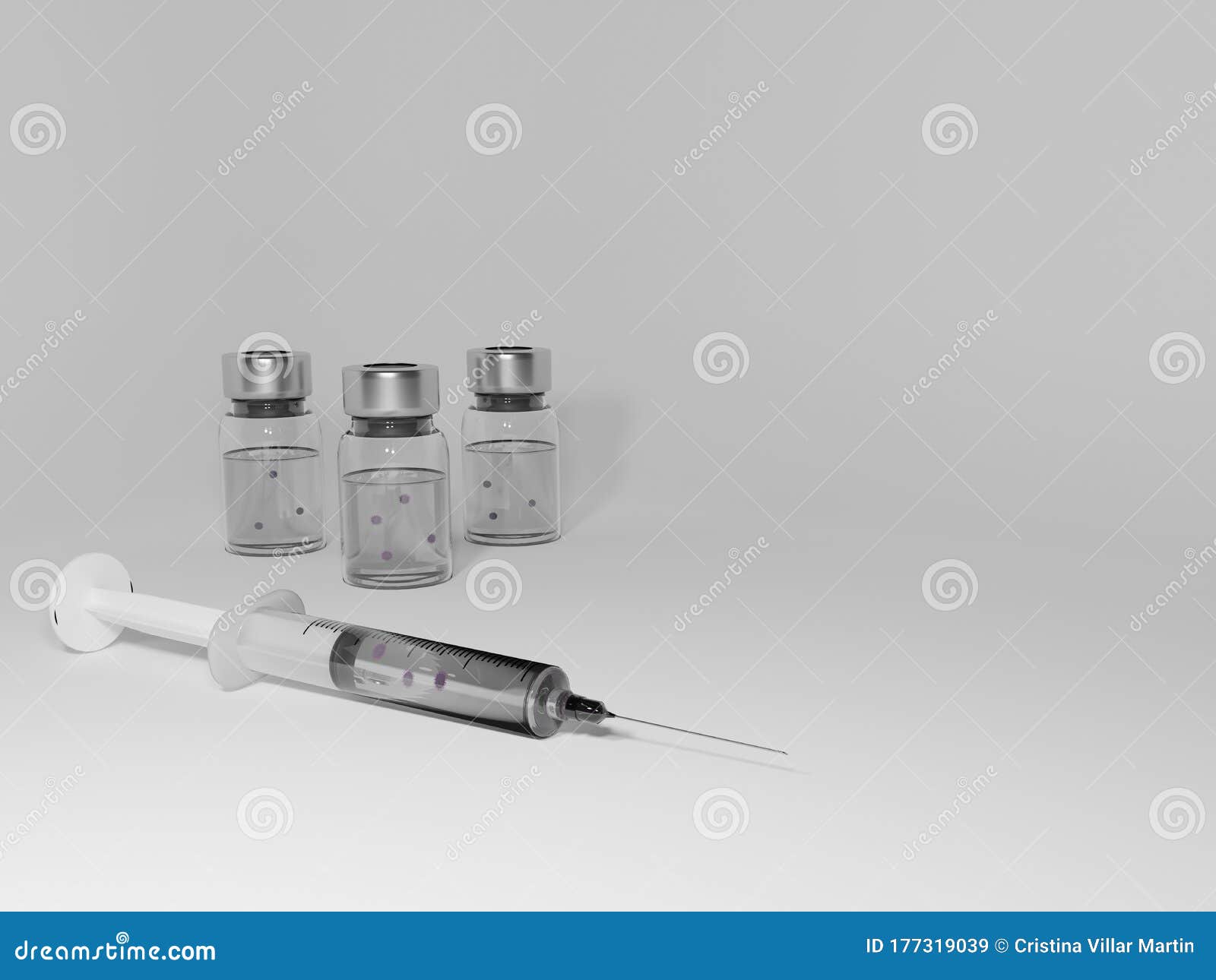 Syringe and Three Vials with Transparent Liquid and Virus Inside Stock ...