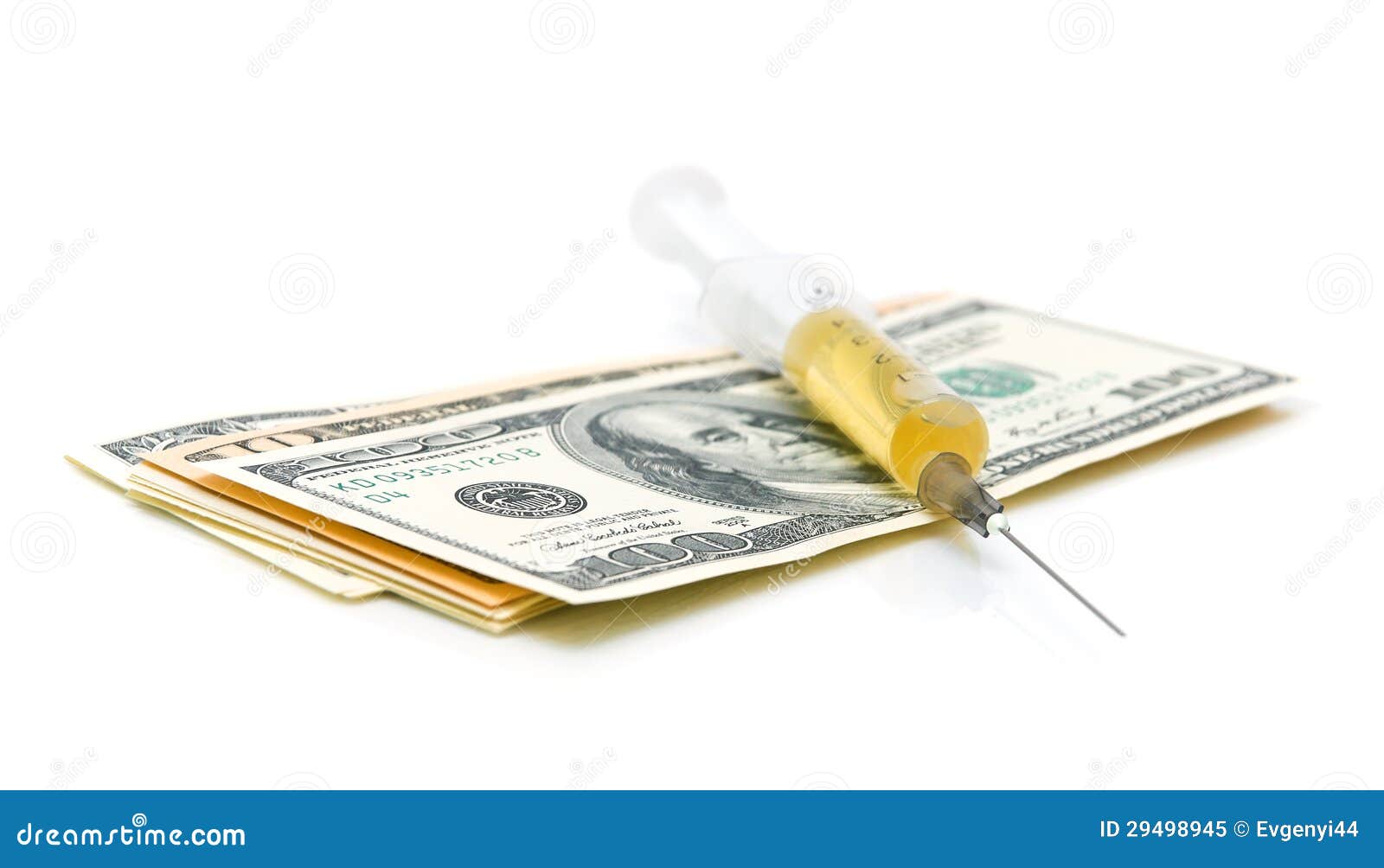Syringe and the U.S. Currency (dollars) on a White Background Stock ...