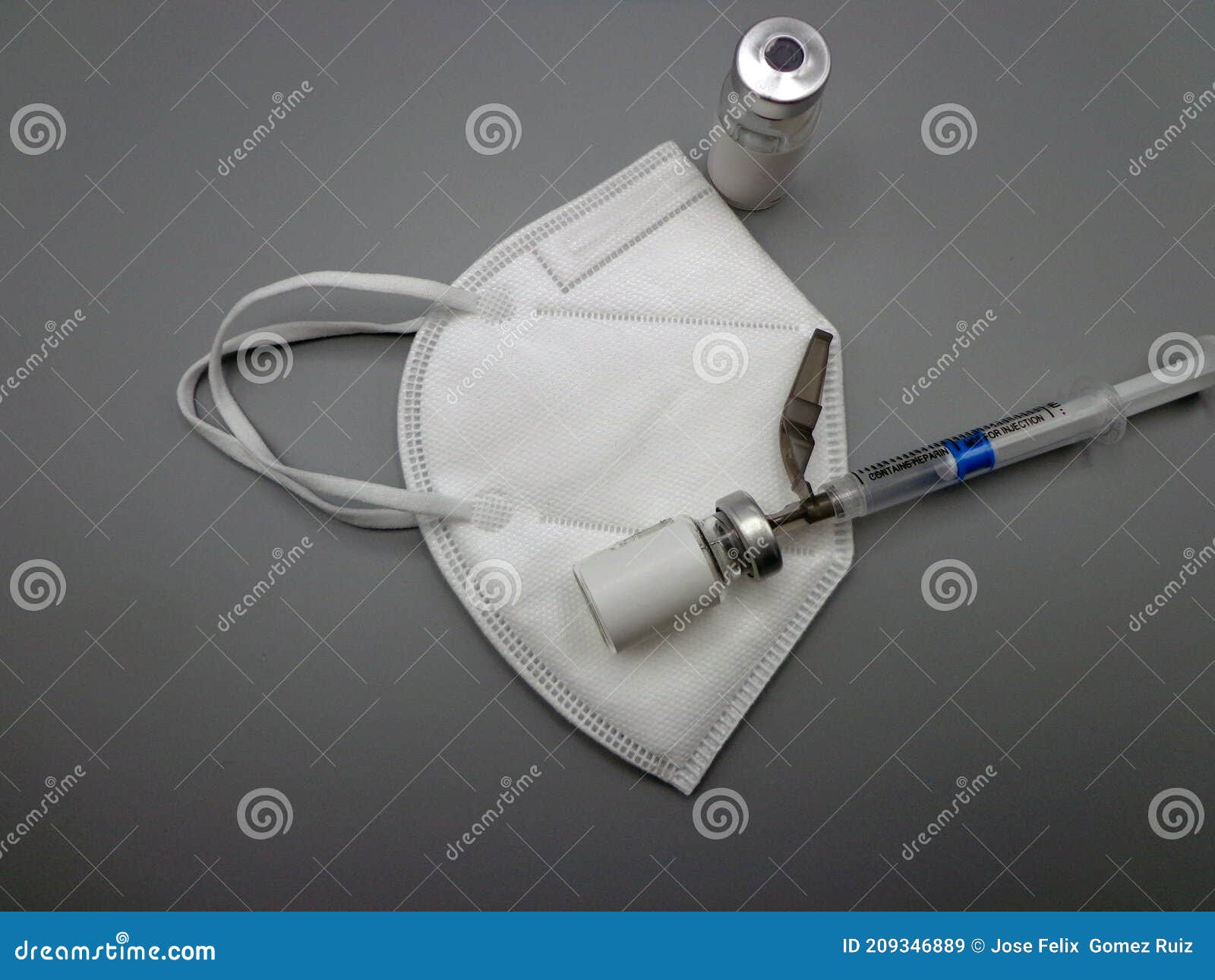 Syringe, vial and mask stock image. Image of background - 209346889