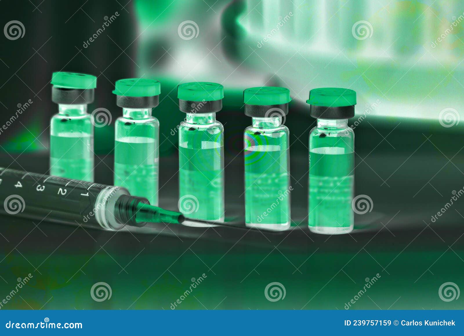 Syringe and Vials of Injectable Drugs - Green Stock Image - Image of ...