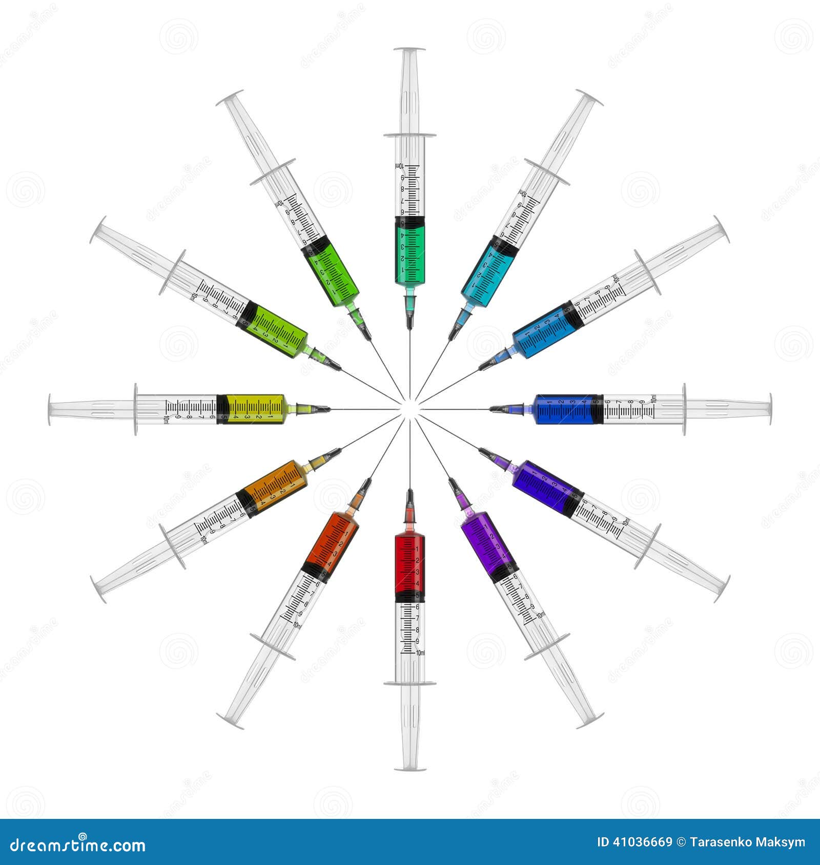 Syringes in a Circle with Colored Liquid Stock Image - Image of ...