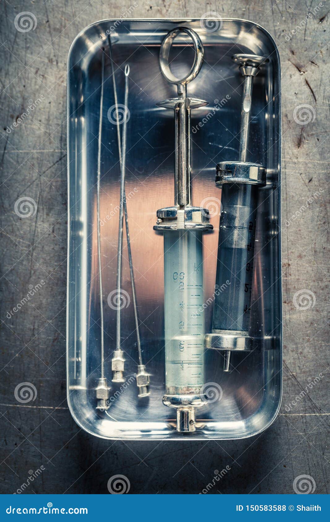 Syringes with Needle in Stainless Steel Container Stock Photo - Image ...