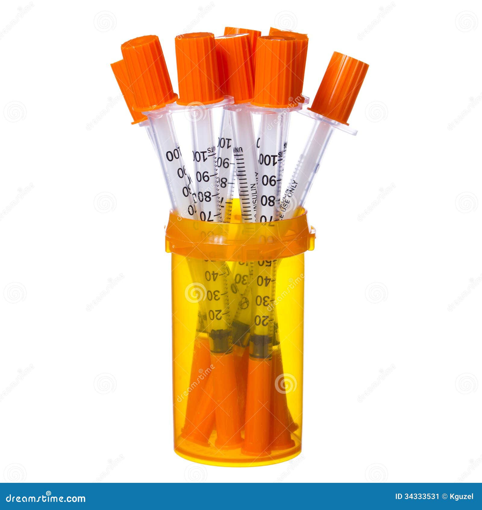 Syringes in Orange Cap Isolated. Injections Stock Image - Image of ...