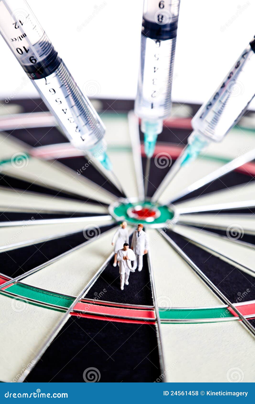 Syringes Stuck in a Dartboard with Medical Figures Stock Photo - Image ...