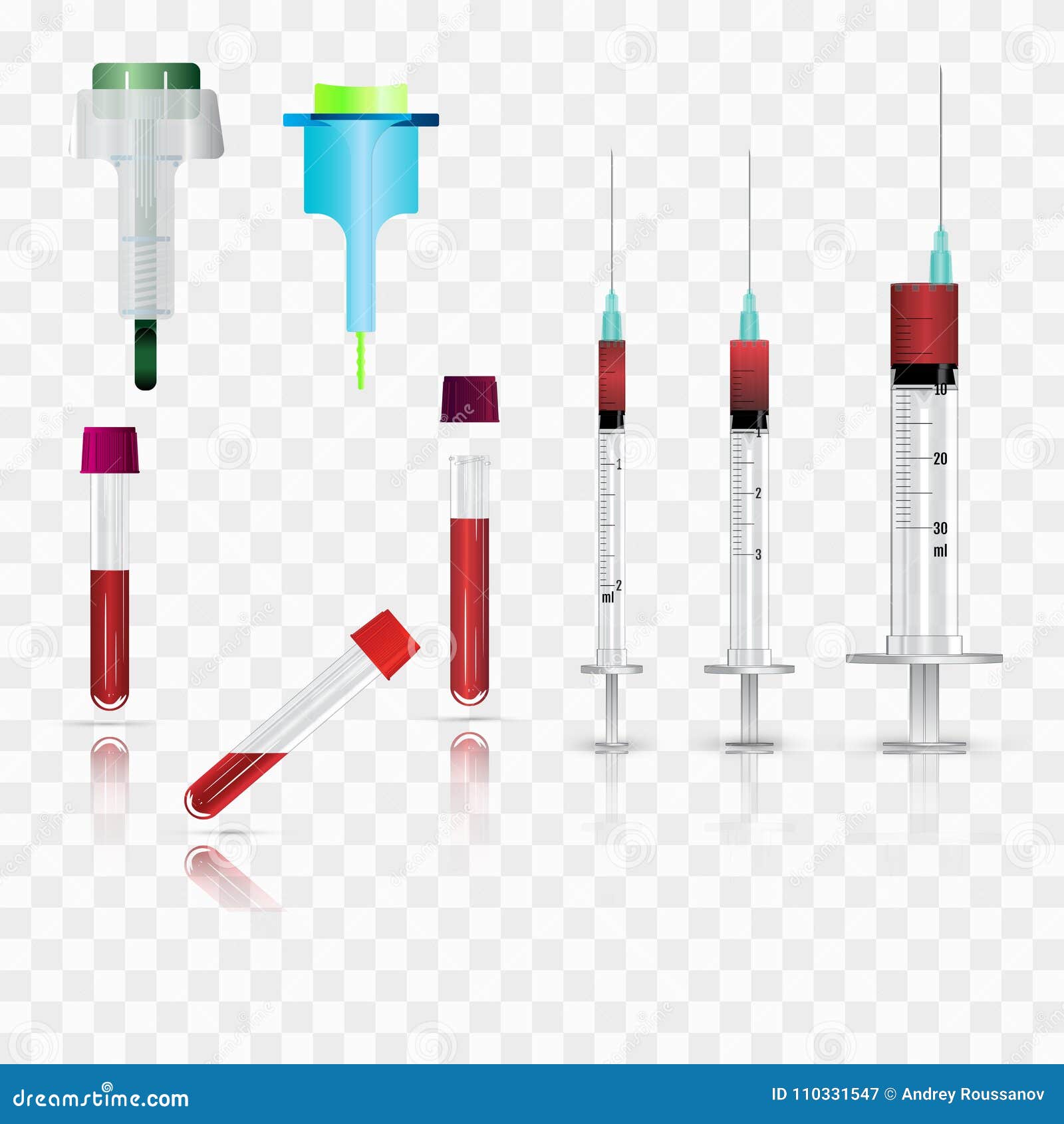 Syringes, Vials and Lancets. Realistic Vector Illustrations. Stock ...
