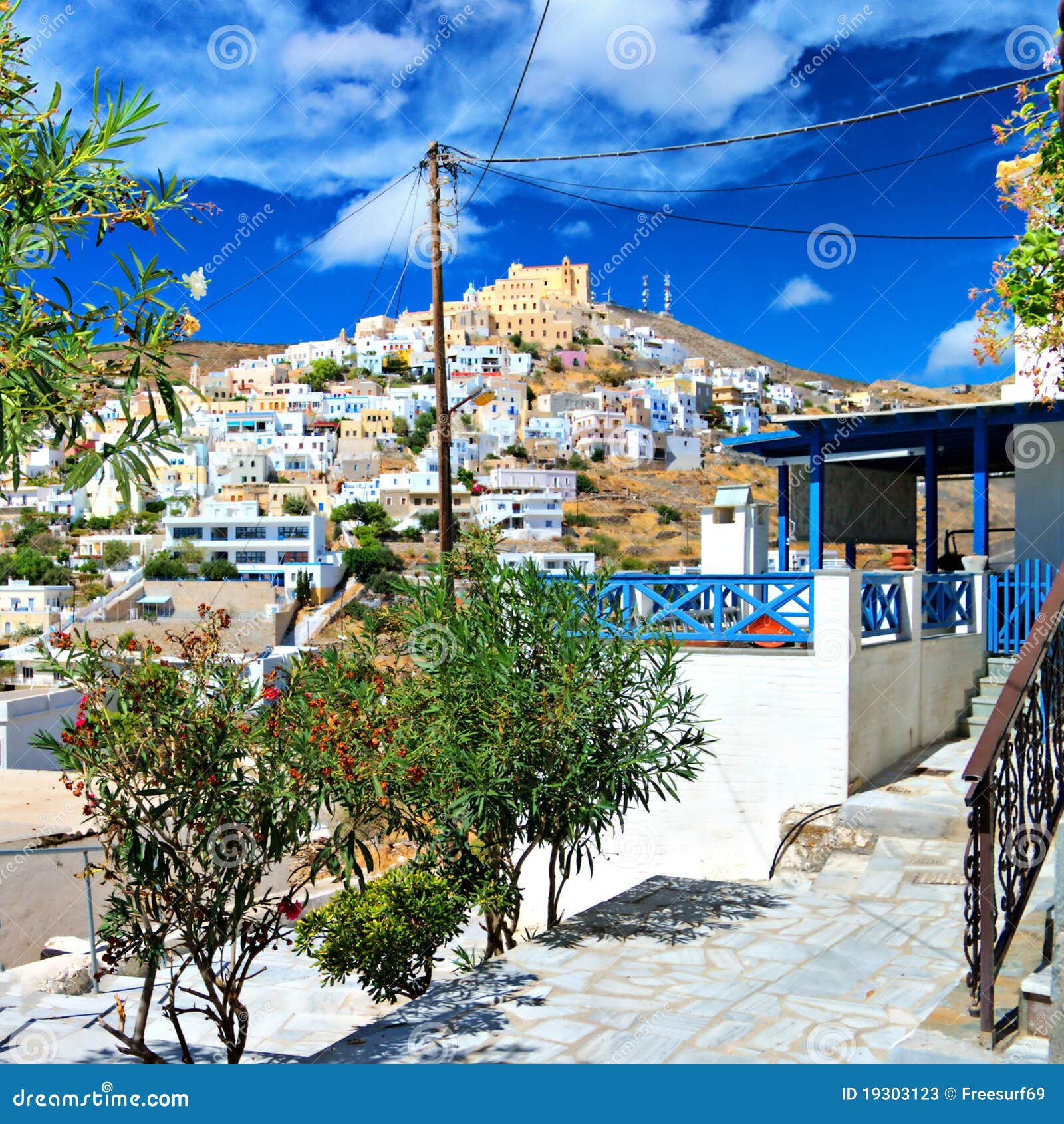 Syros, Greece stock image. Image of panoramic, church - 19303123