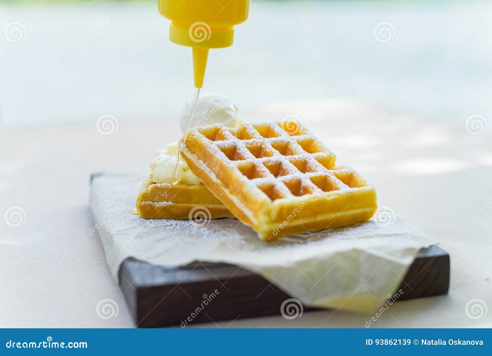 Syrup Put on Belgian Waffles Stock Image - Image of cookie, homemade ...