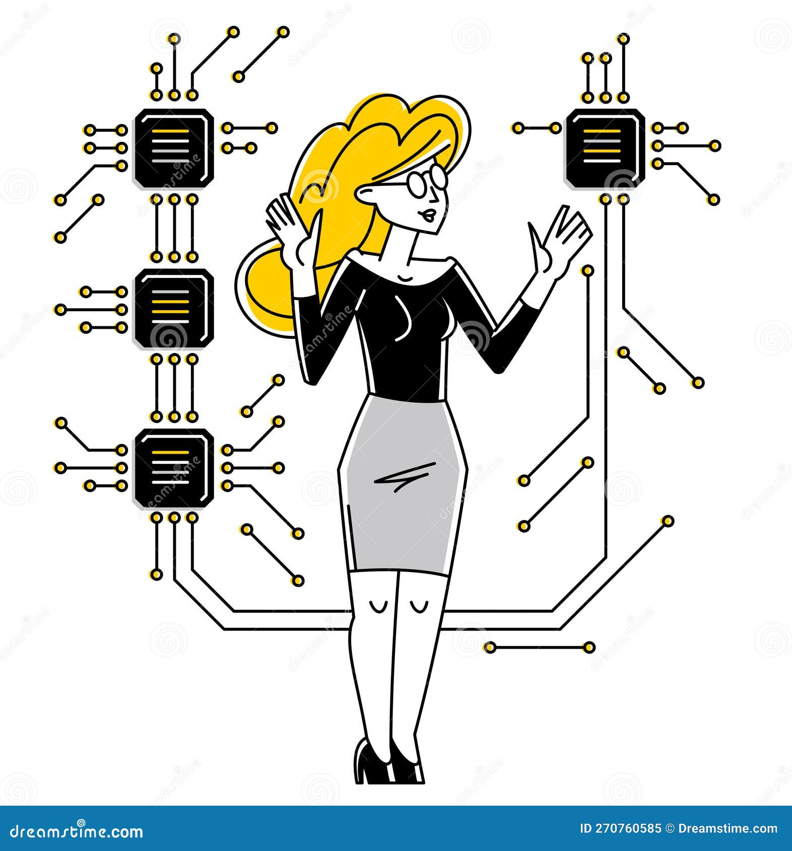 Sysadmin Repairing Hardware Vector Outline Illustration System Administrator Computer Engineer