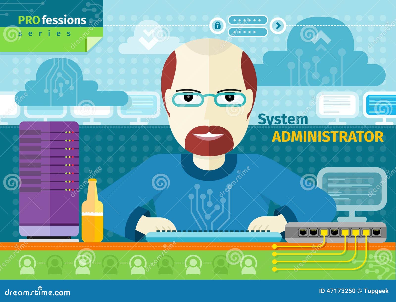 Systeembeheerder Met Computer in Gegevenscentrum Vector Illustratie ...