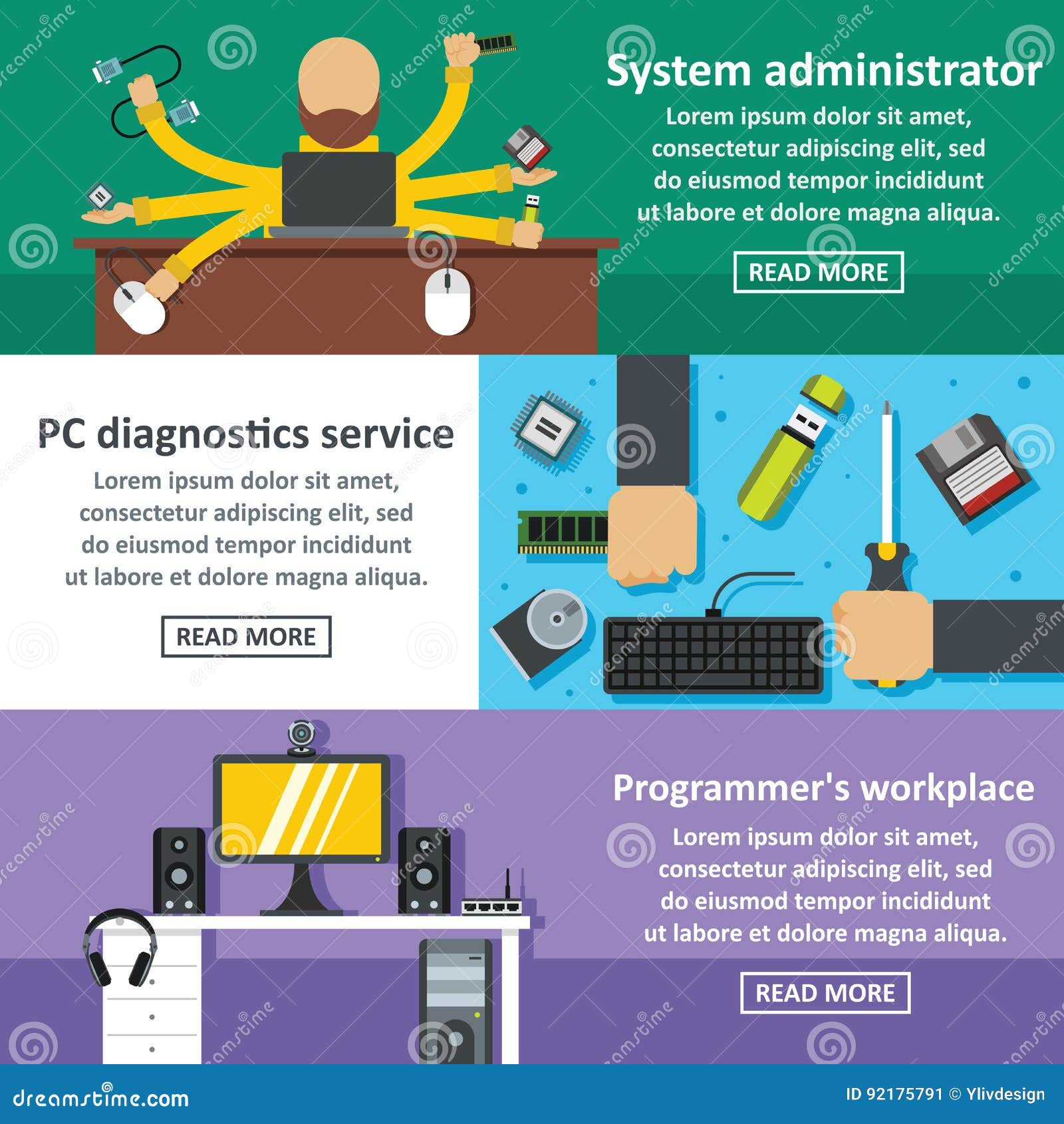 System Admin Banner Horizontal Set, Flat Style Stock Vector ...